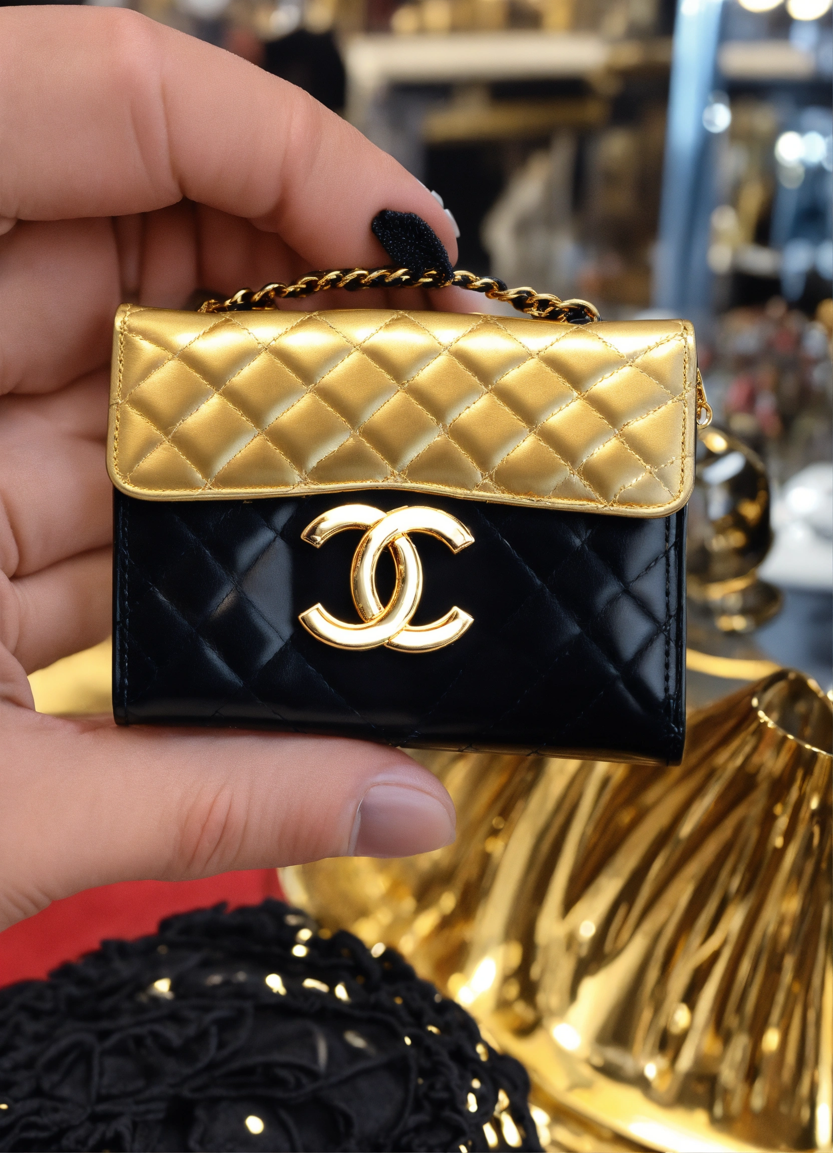 Lexica - Wallet bauletto in gold and black color, 8k, hyper realistic ...