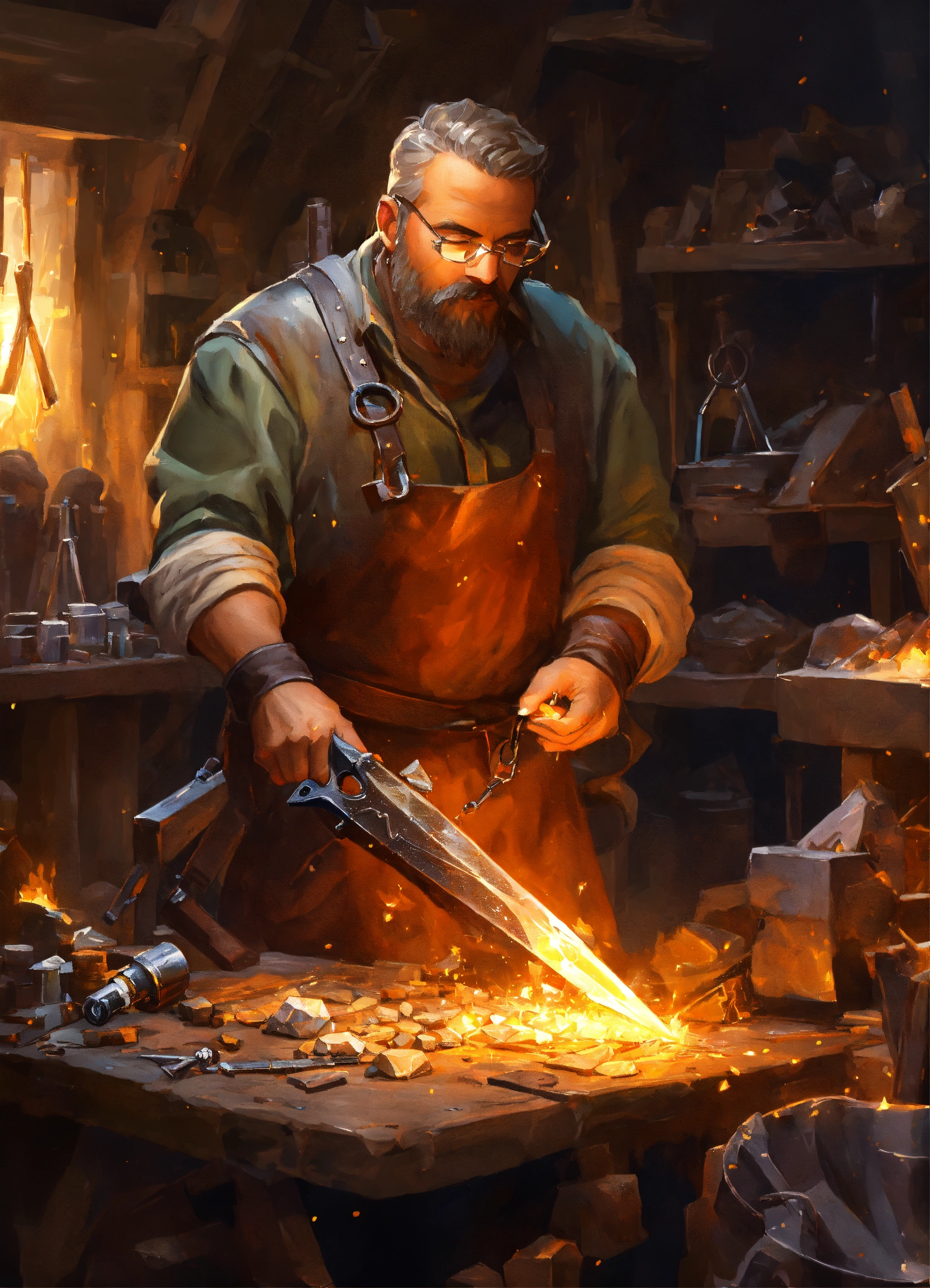 Lexica - Fantasy painting Master Blacksmith, working on an epic weapon ...