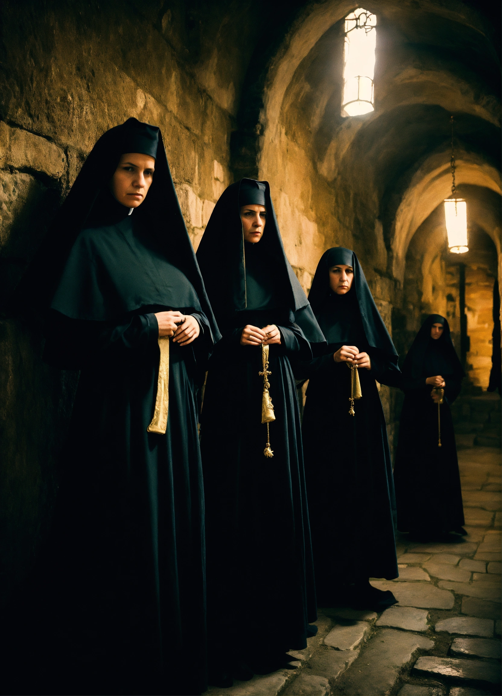 Lexica - Dark nuns, in dungeon, historical photo