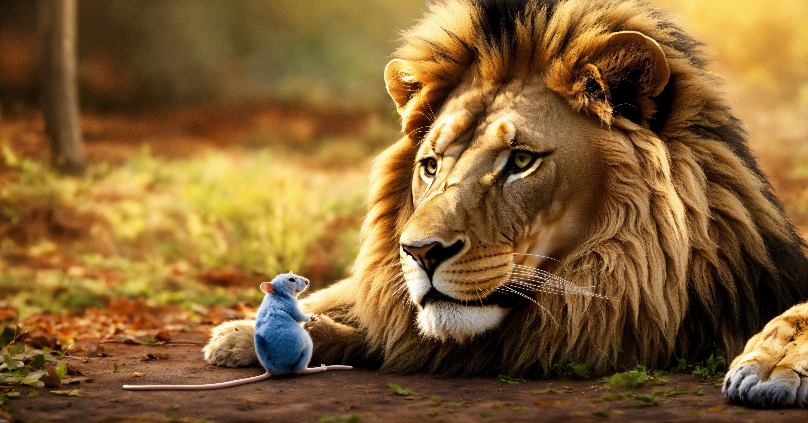 Lexica - Hyperrealistic image of a lion and a mouse together. The mouse ...