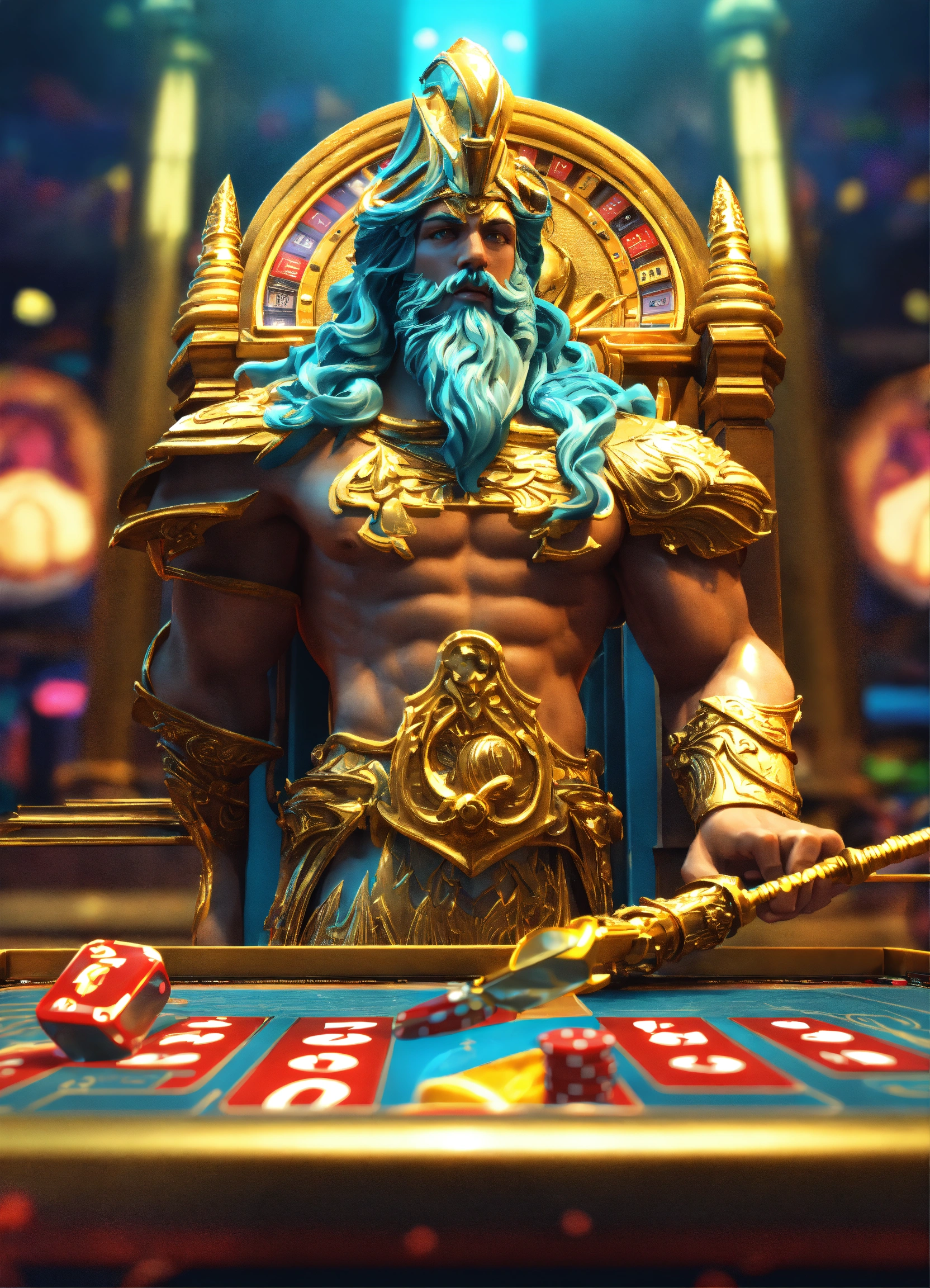 Lexica - 3D Poseidon with spear with casino slot machine in the ...