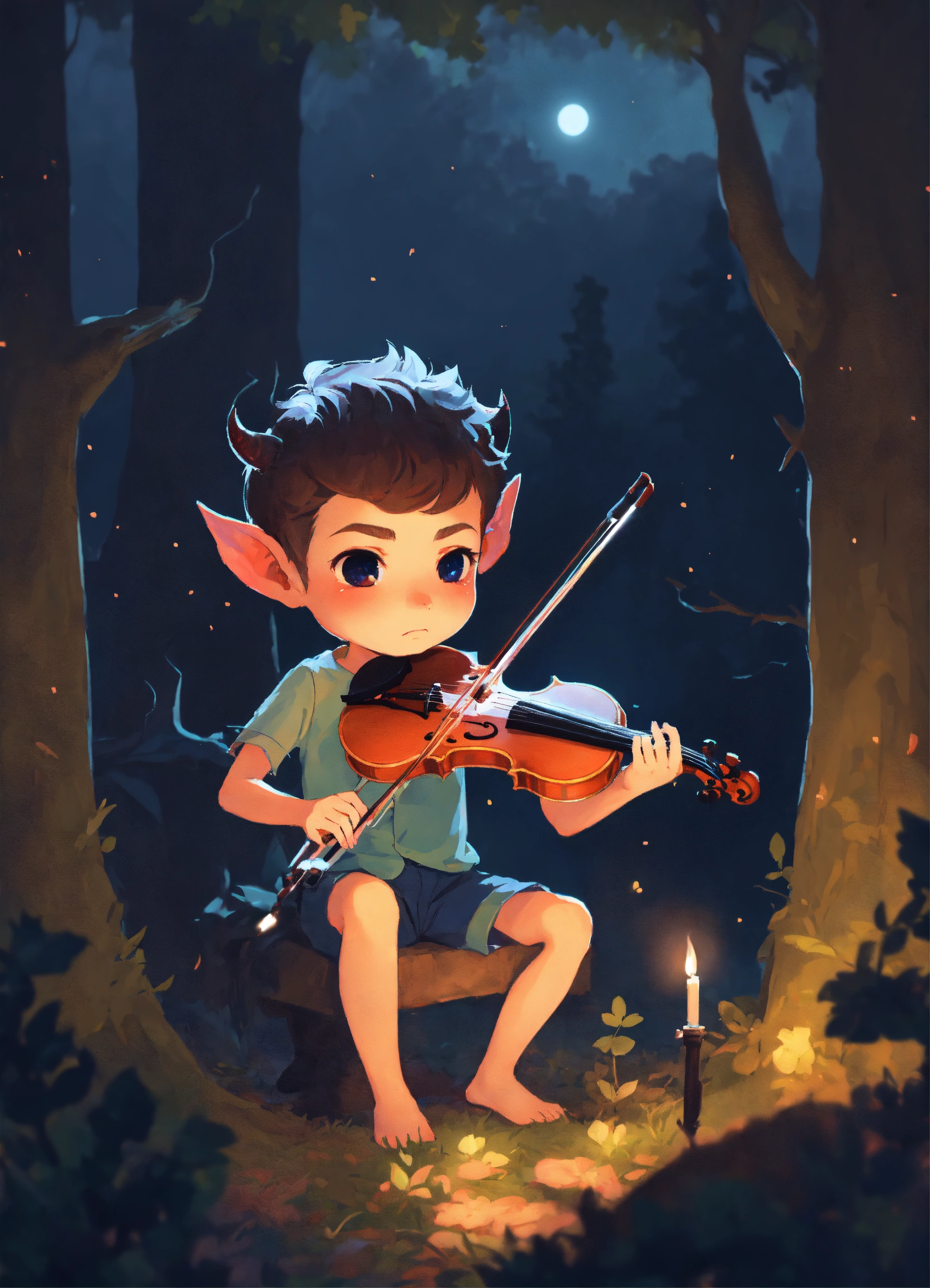 Lexica - A sad little demon boy with small horns playing the violin ...