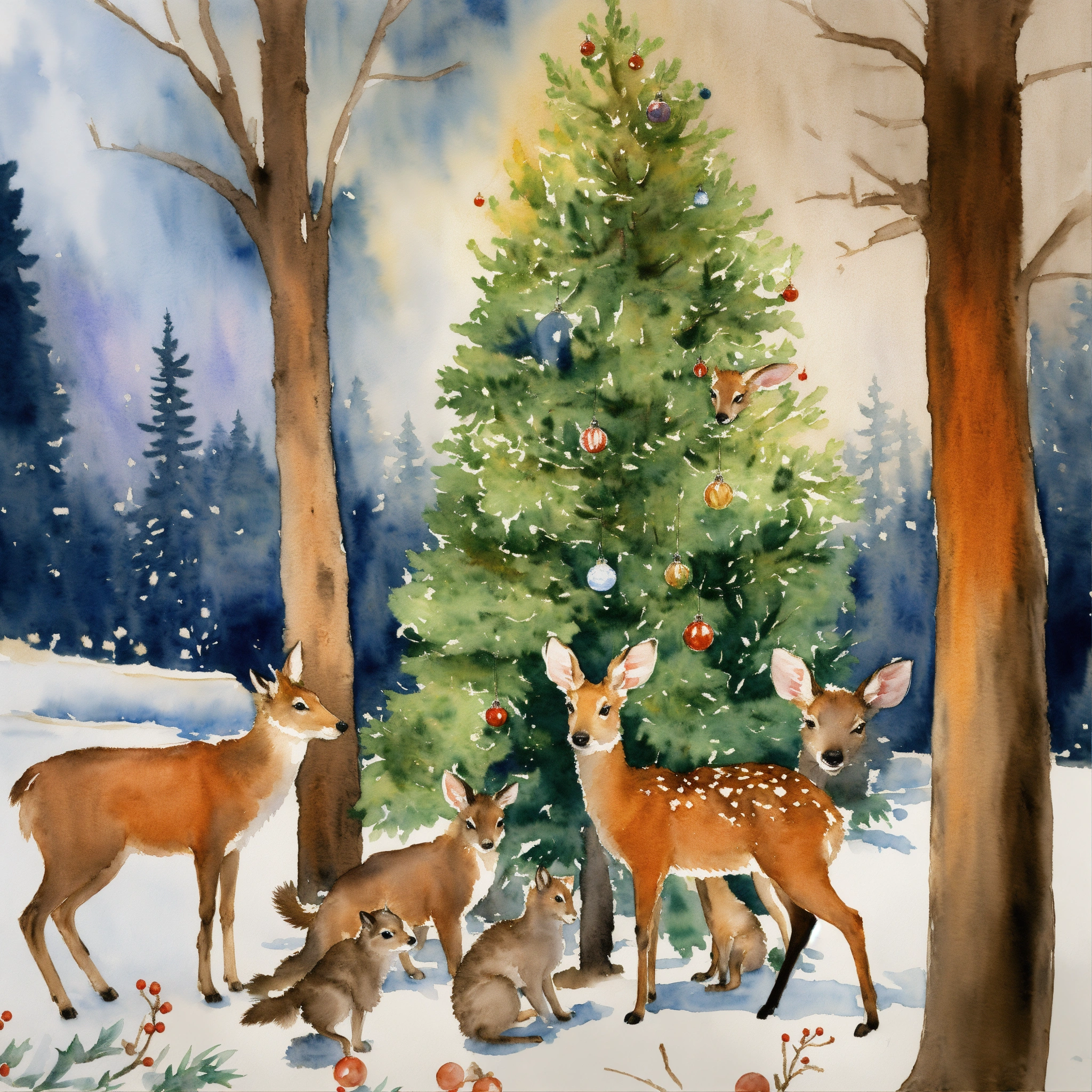 Lexica - Watercolor painting, Monet Painting of winter forest with ...