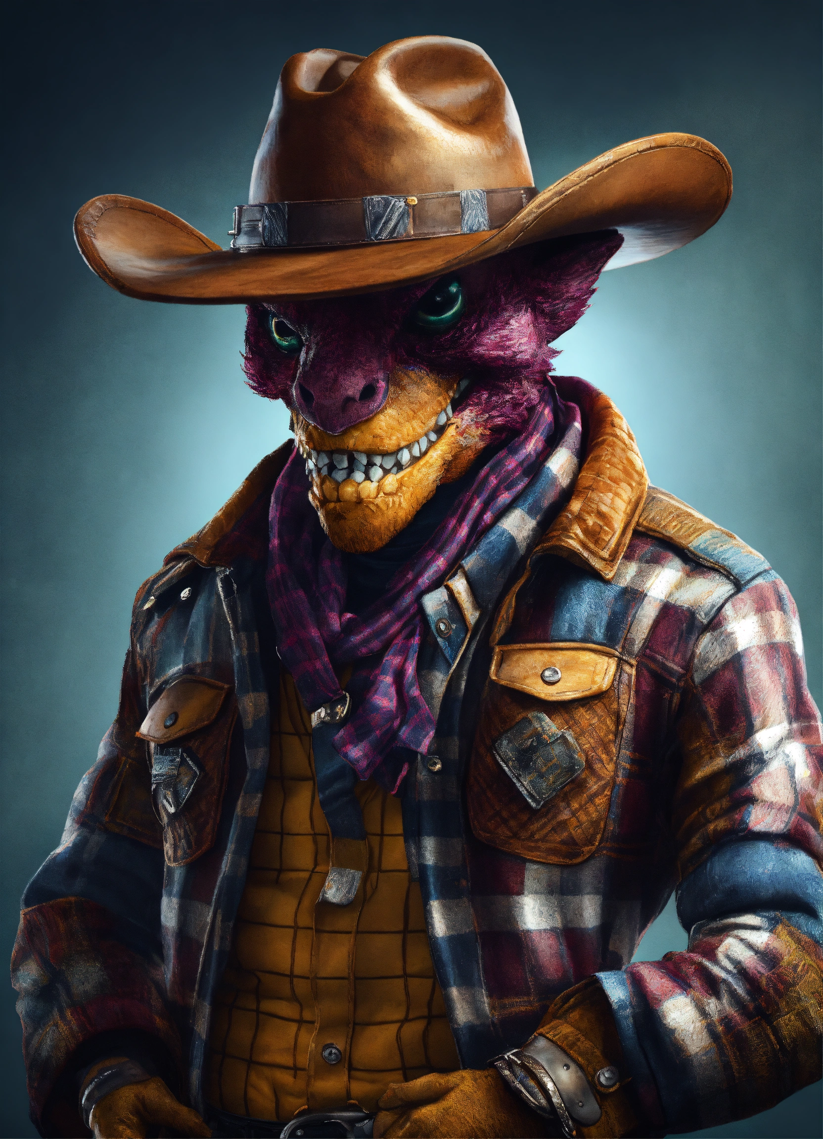 Lexica - Anthropomorphic monster wearing a checkered shirt and a jacket ...