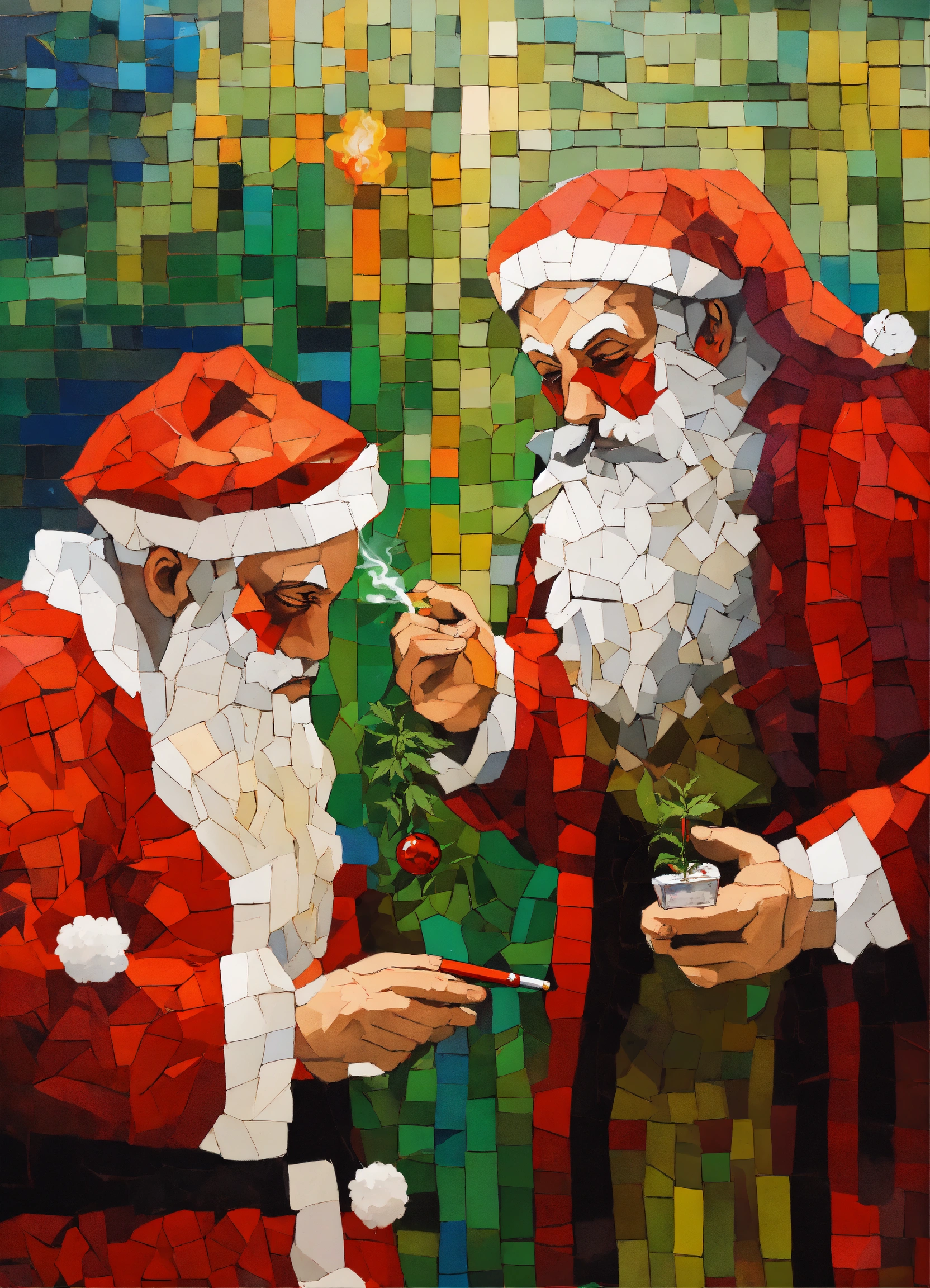Lexica - Santa Claus and devil smoking weed, abstract expressionism ...