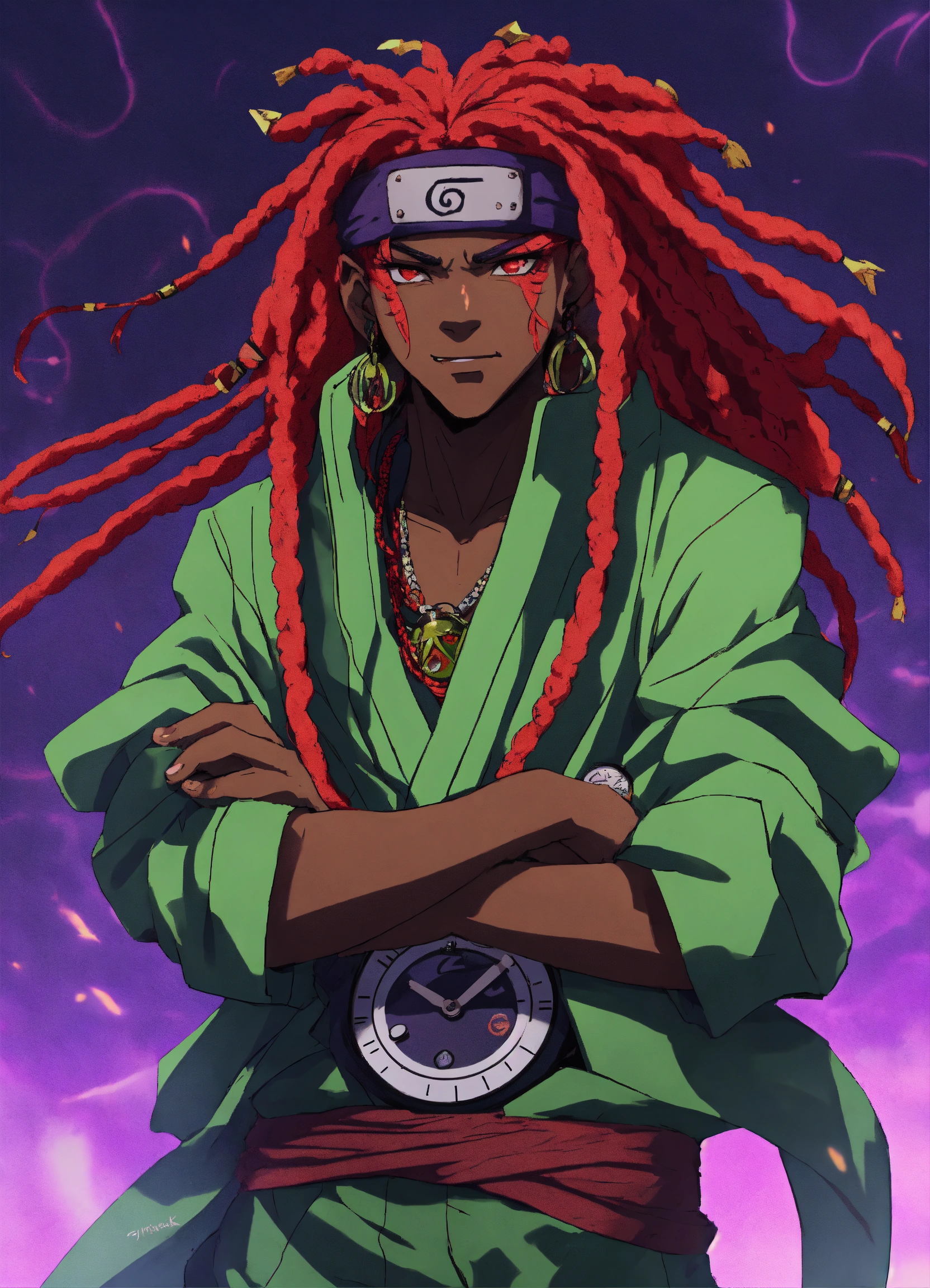 Lexica - African Naruto Chinoike anime character, fit build, long green ...