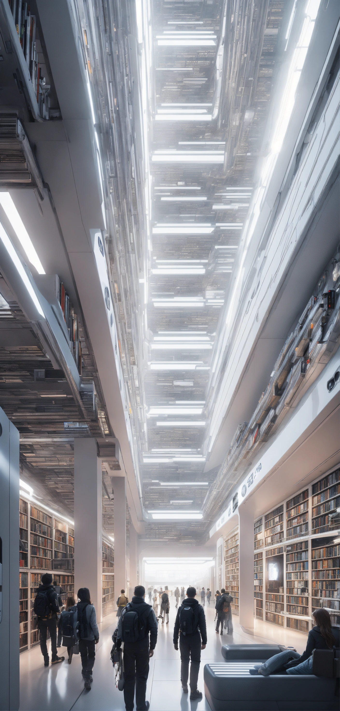 Lexica - An extremely tall sci-fi digital library in the interior of a ...