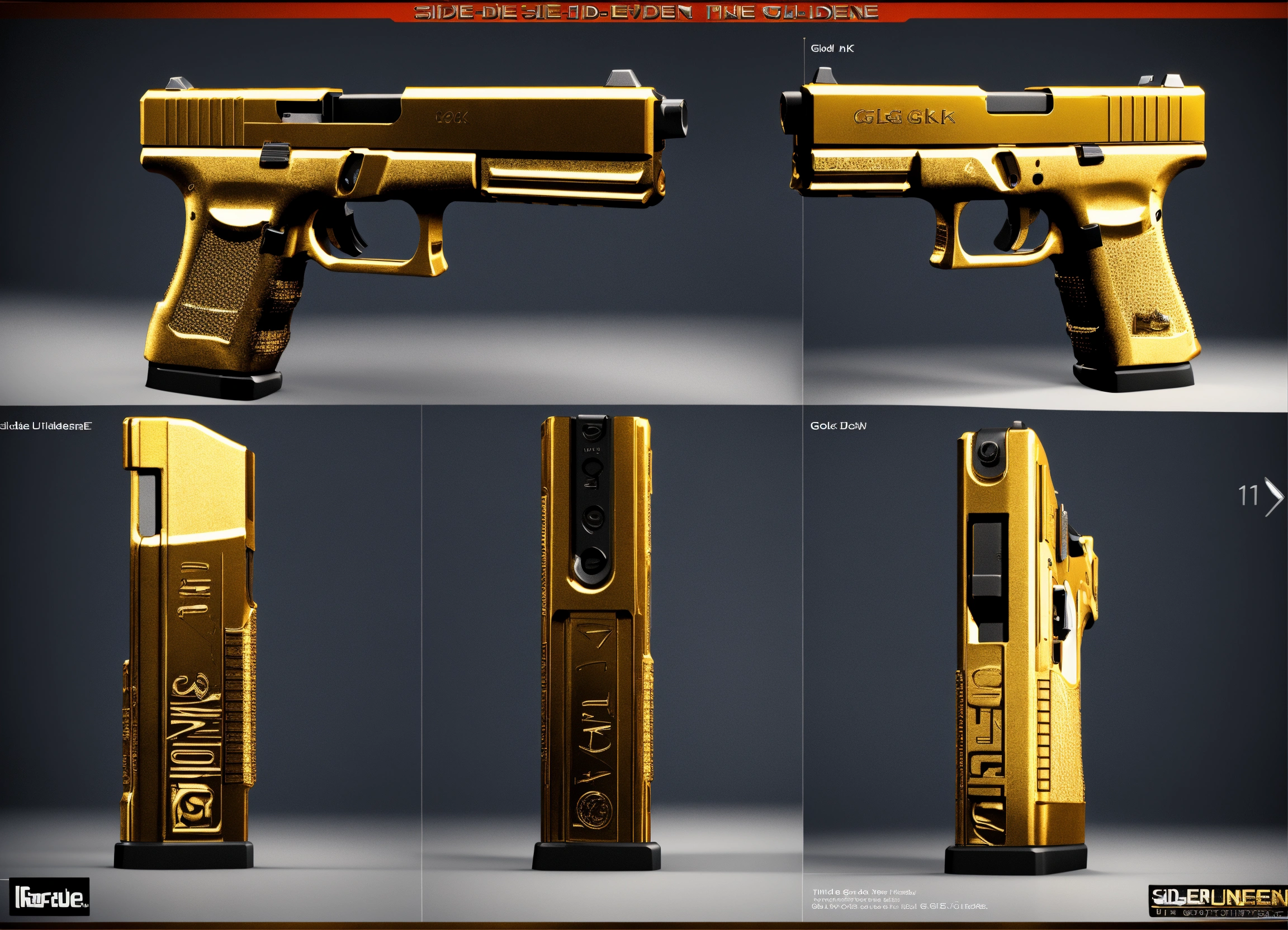 Lexica - (SIDE-VIEW) golden, glock, intricate, 128K, UNREAL ENGINE