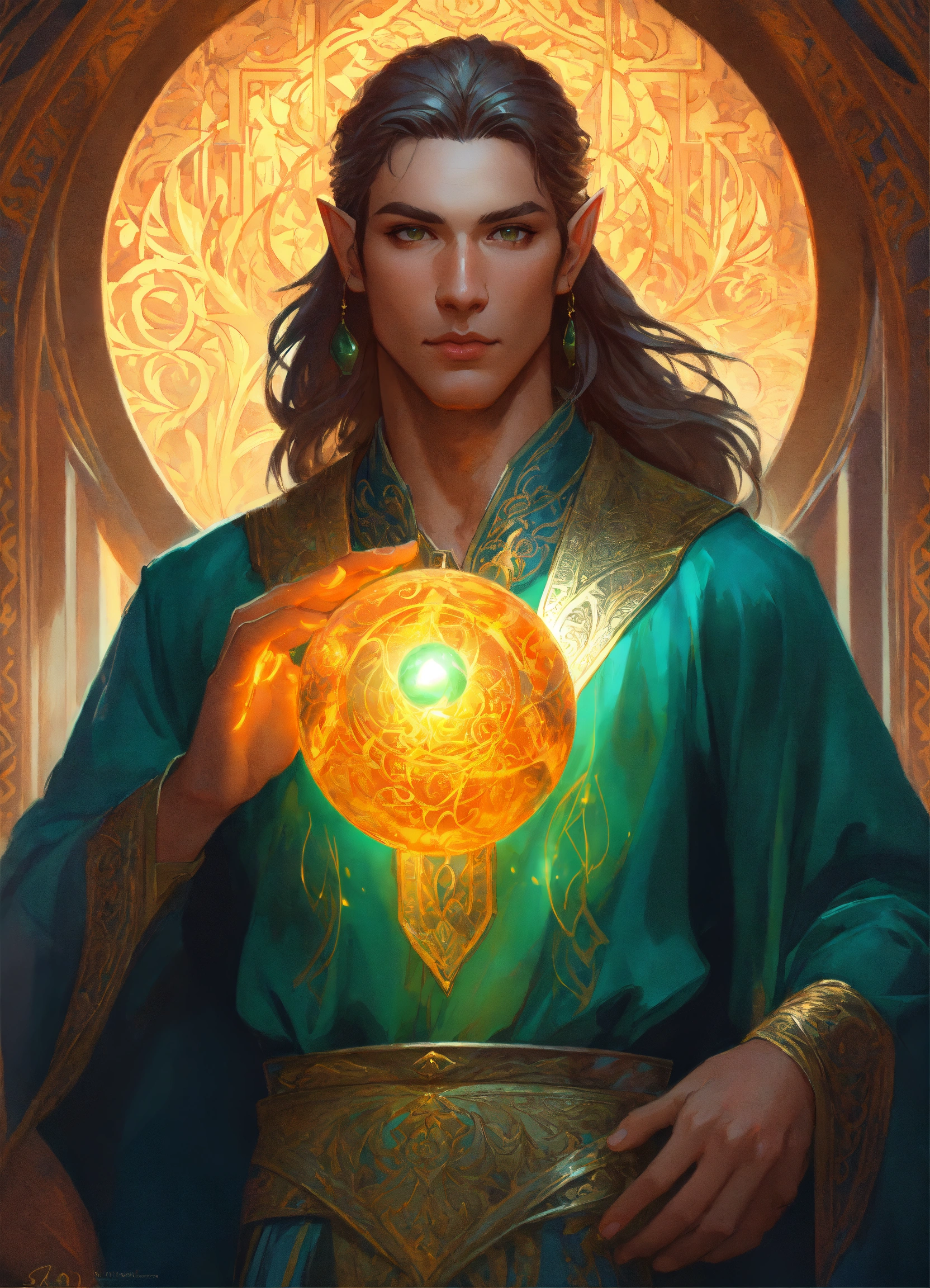 Lexica - Handsome Persian Male Elf sorcerer with glowing magical orb ...