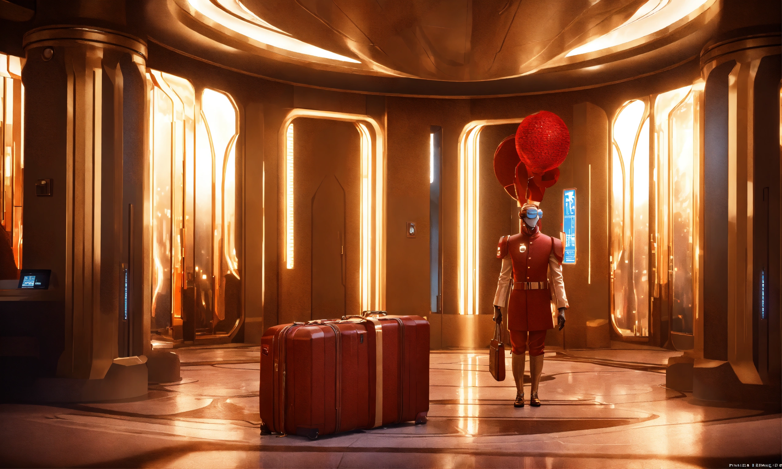 Lexica - A hotel strange pale igor like space hotel bellhop creature greets and ask to take your ...