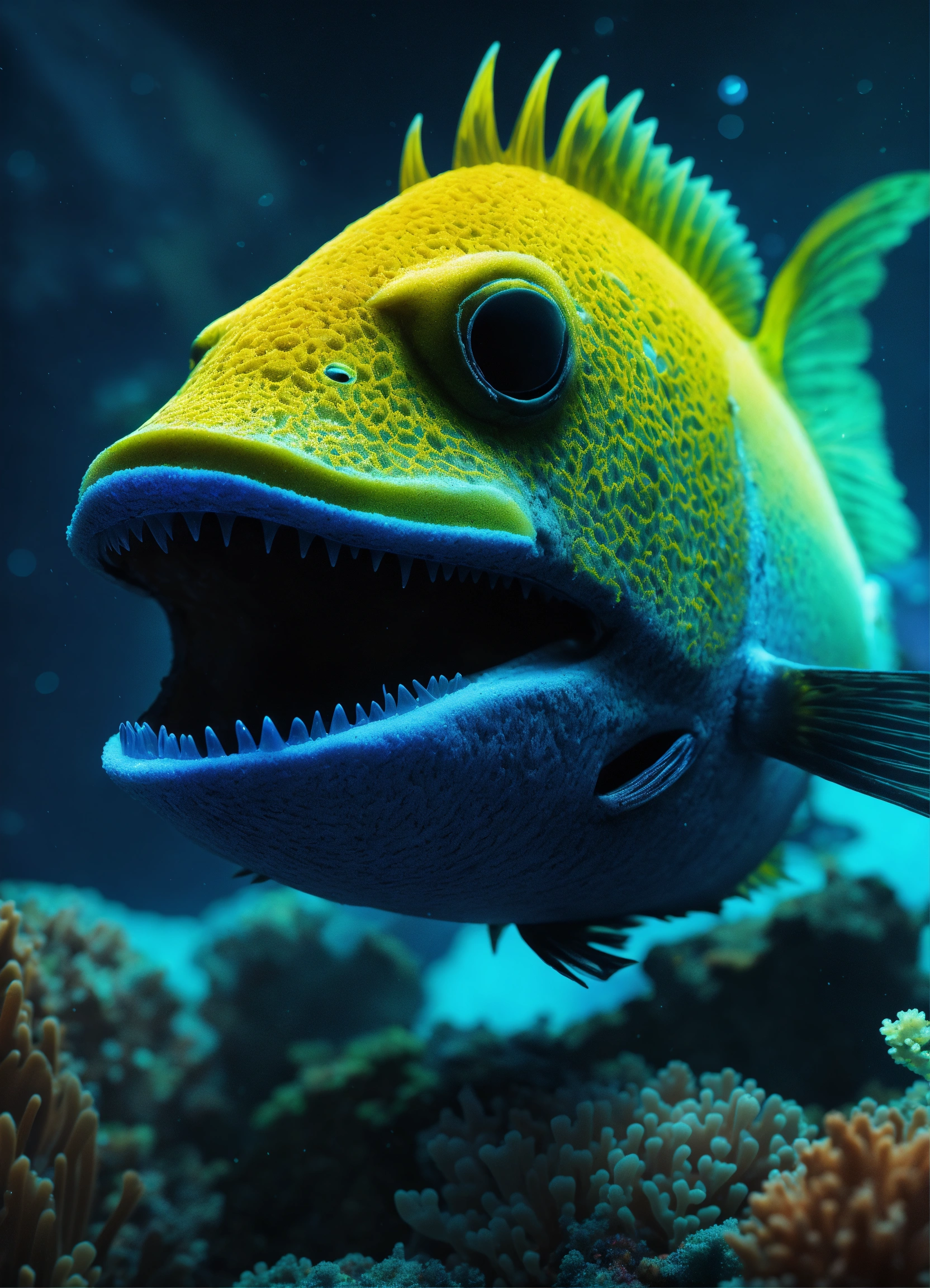 Lexica - Neon blue sponge head fish, abyssal zone, bioluminescence, big ...