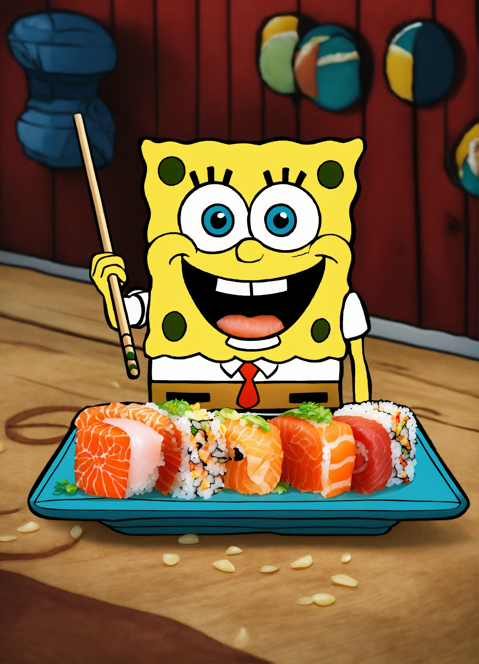 Lexica - SpongeBob eating sushi