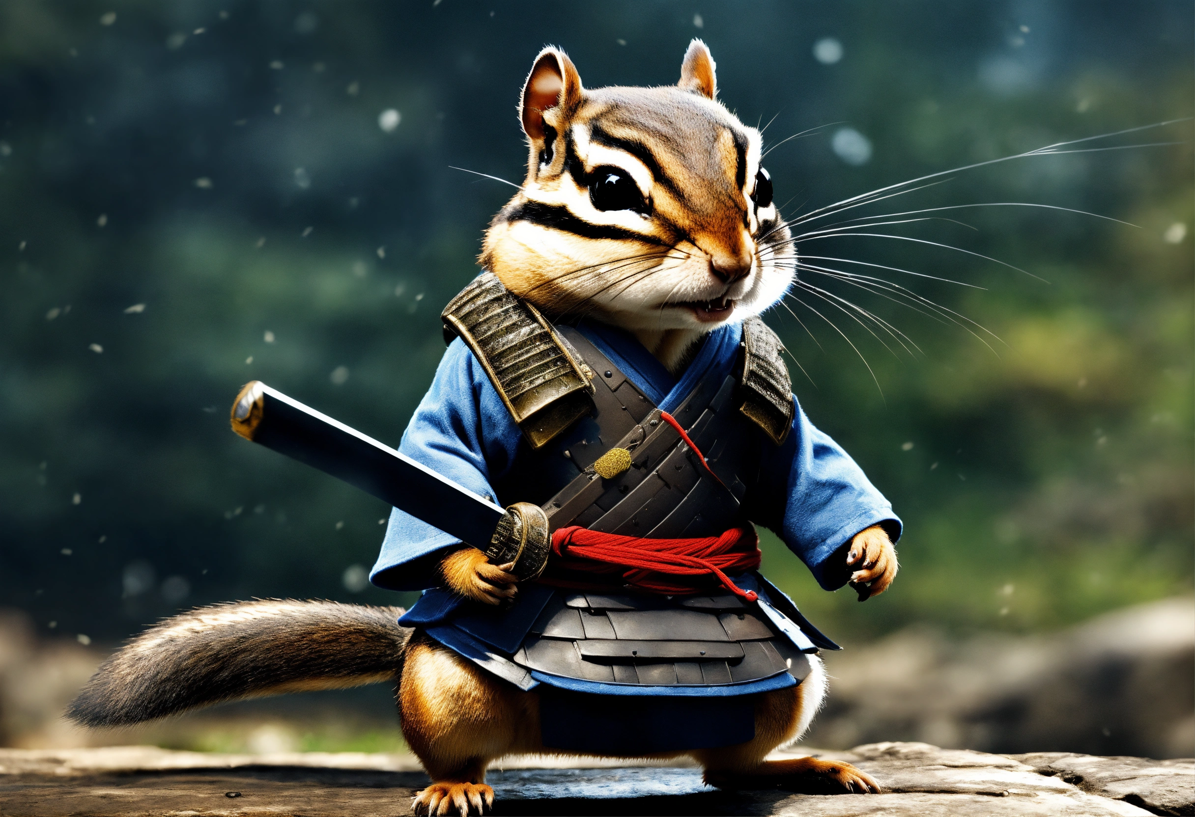 Lexica - Chipmunk samurai. Battlefield. Hyper realistic.