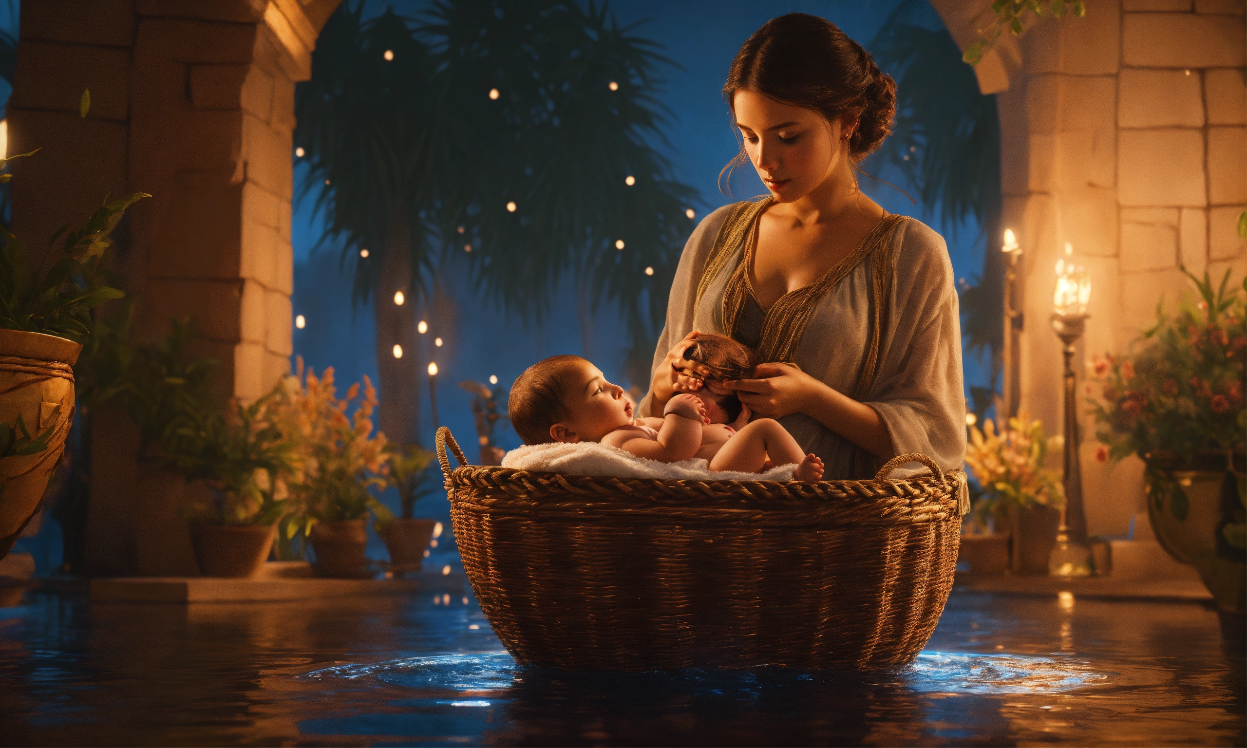 Lexica - Israeli woman places baby in the Nile inside a basket ...