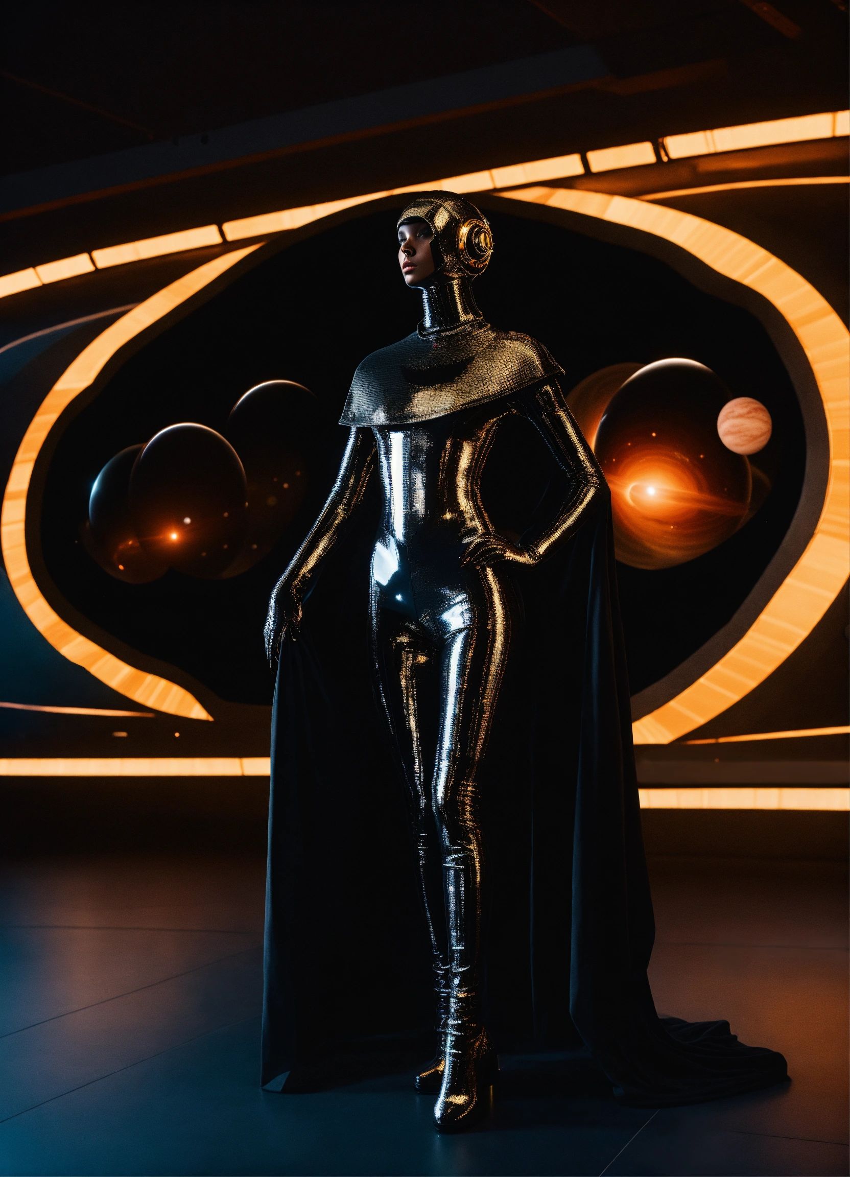 Lexica - Full body view of 2023 vantablack annual FASHION , eternal space, planets, saturn ...