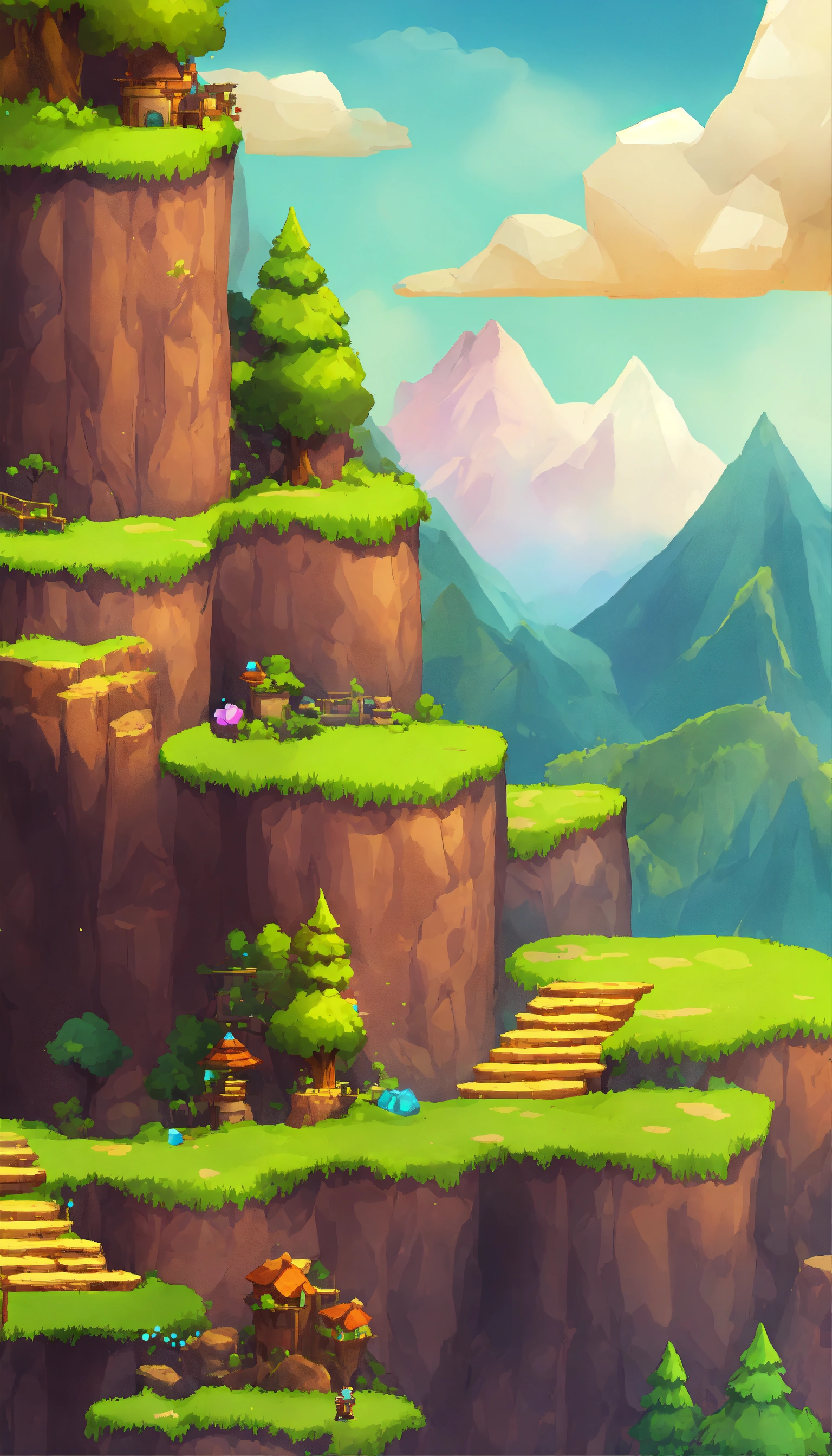 Lexica - Side-scrolling mobile platform game mountains with main platform