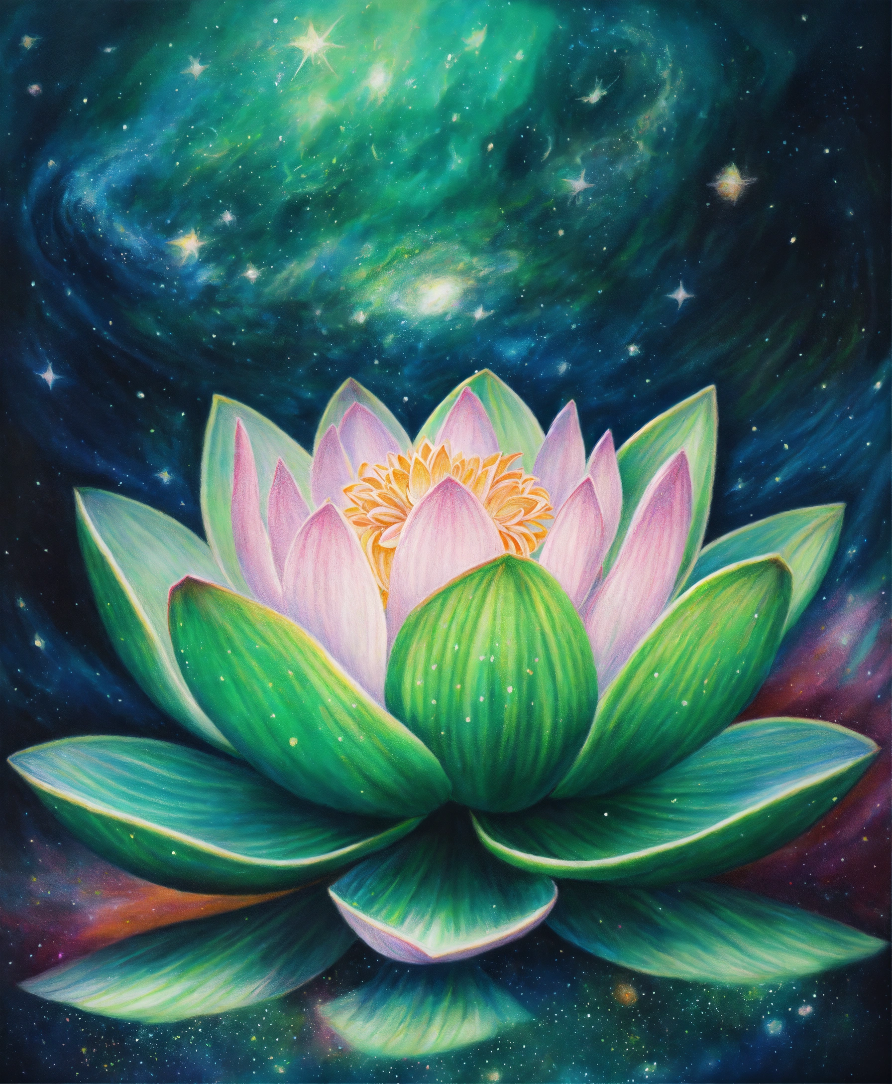 Lexica - Colored pencil drawing full view of green lotus with a ...