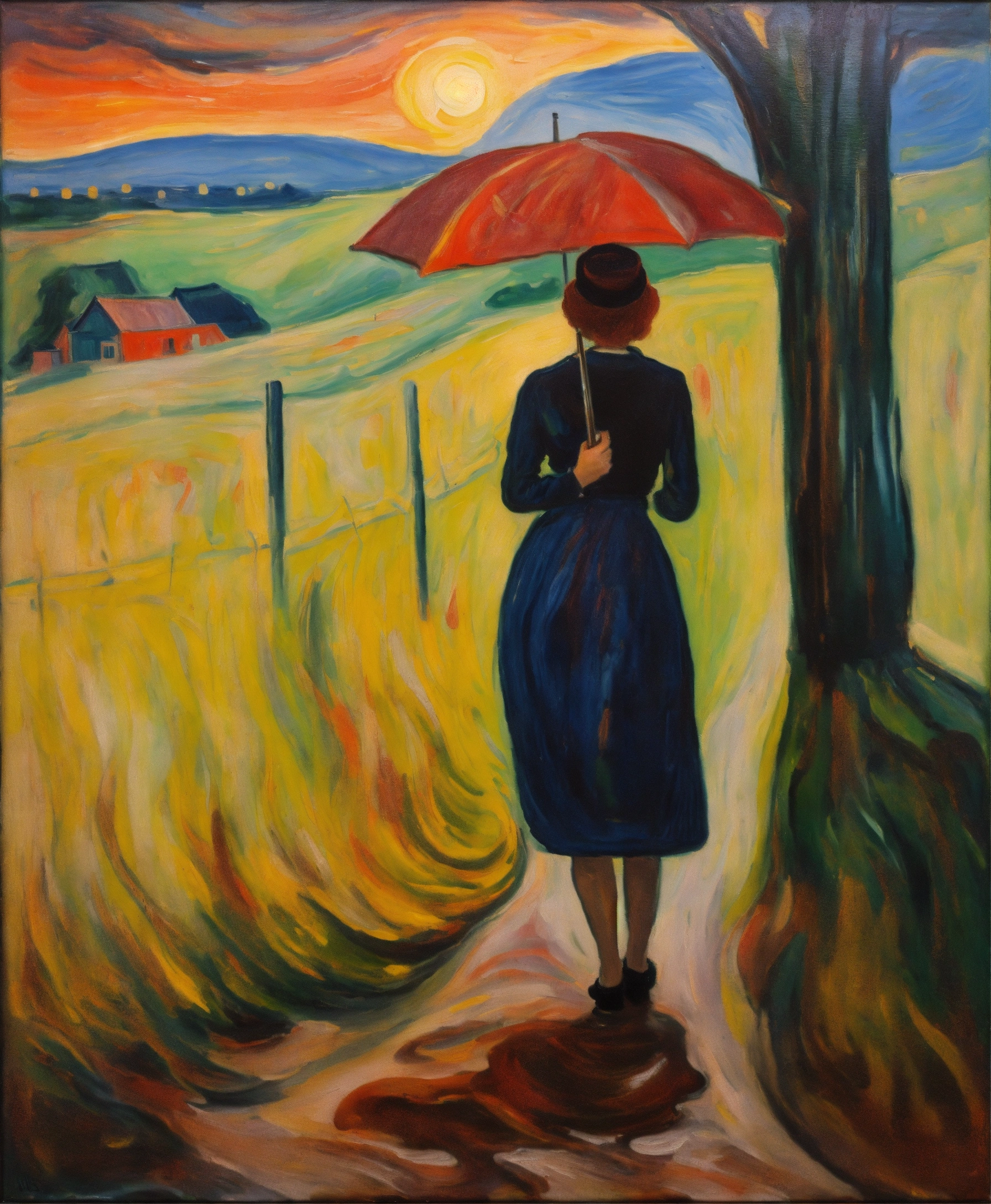 Lexica - Oil painting in the style of Edvard Munch on the theme of fear