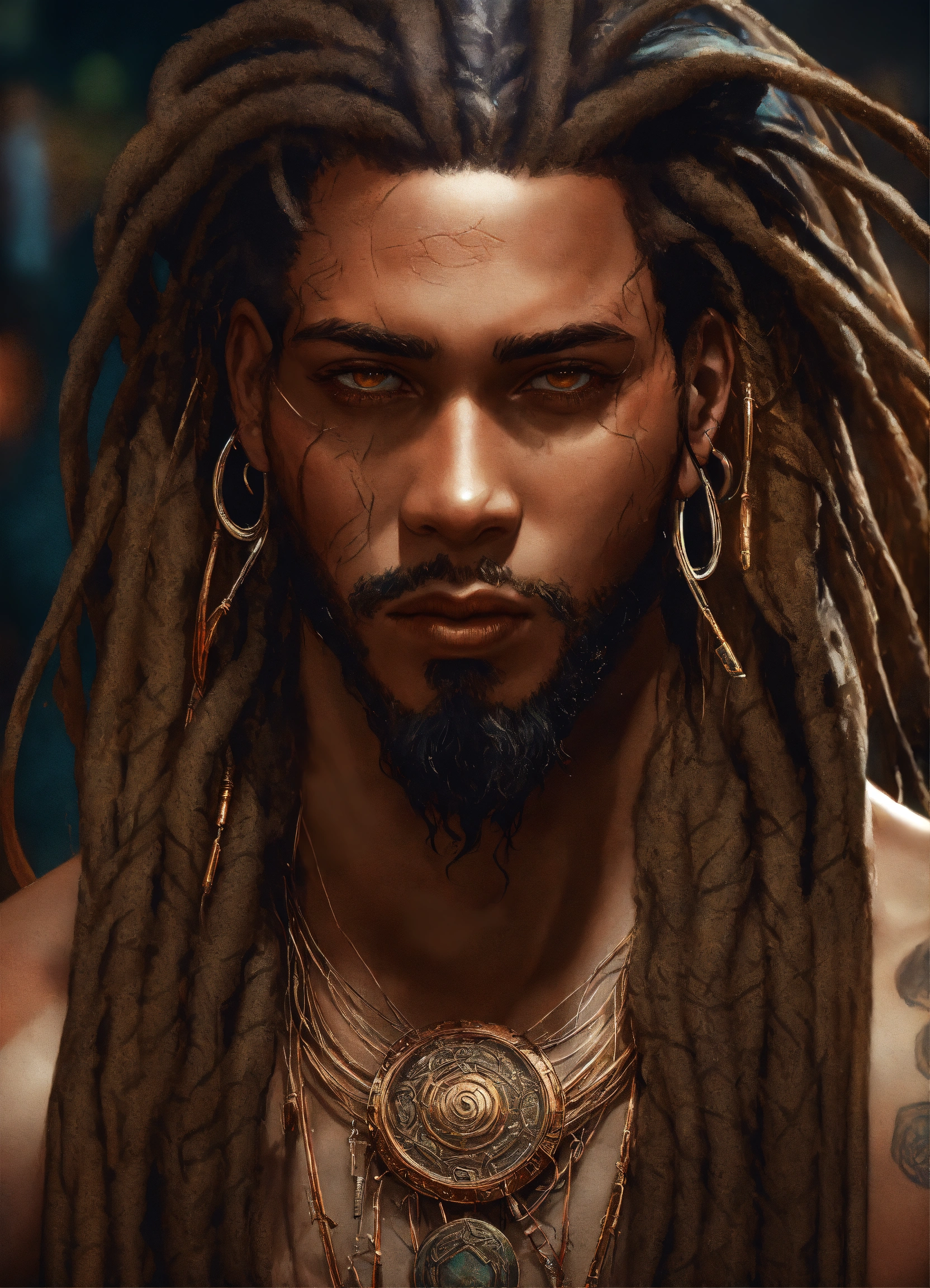 Lexica - Portrait of a dark god, man, with long flowing dreadlocks ...