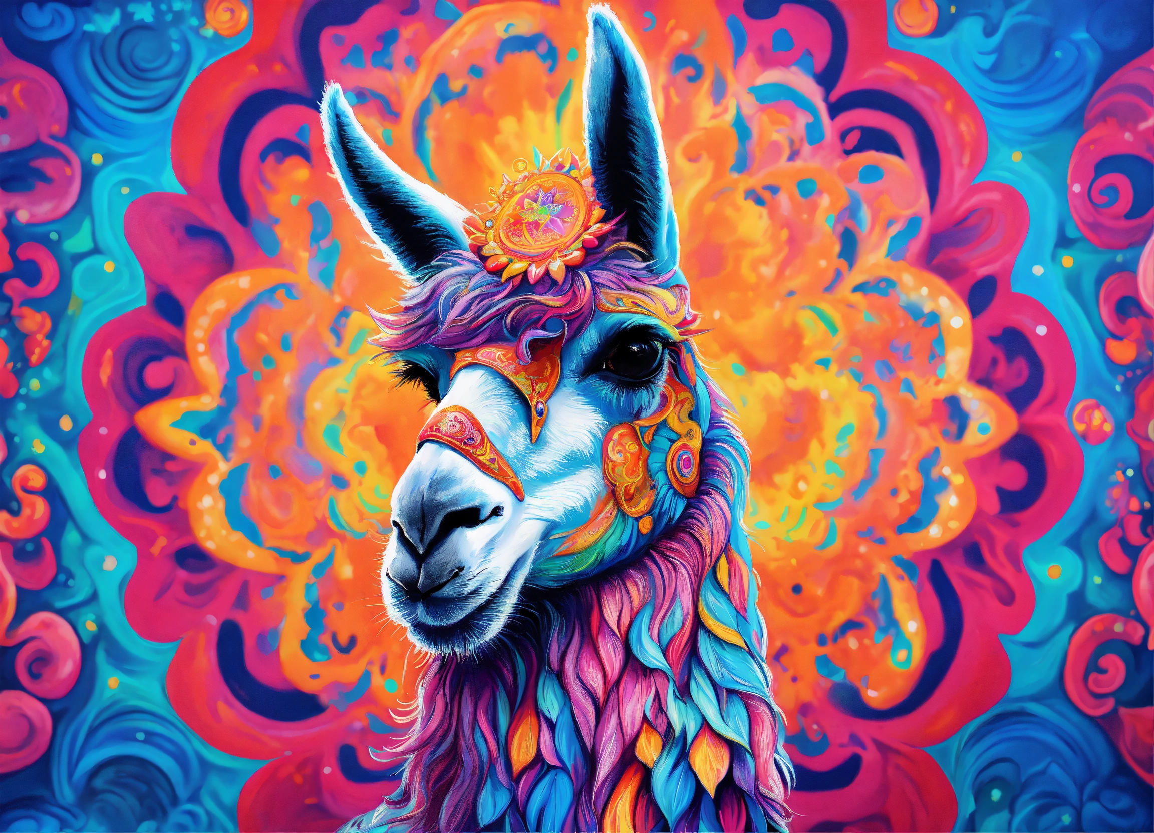 Lexica - Vibrant neo-traditional, a painting of a psychedelic llama ...