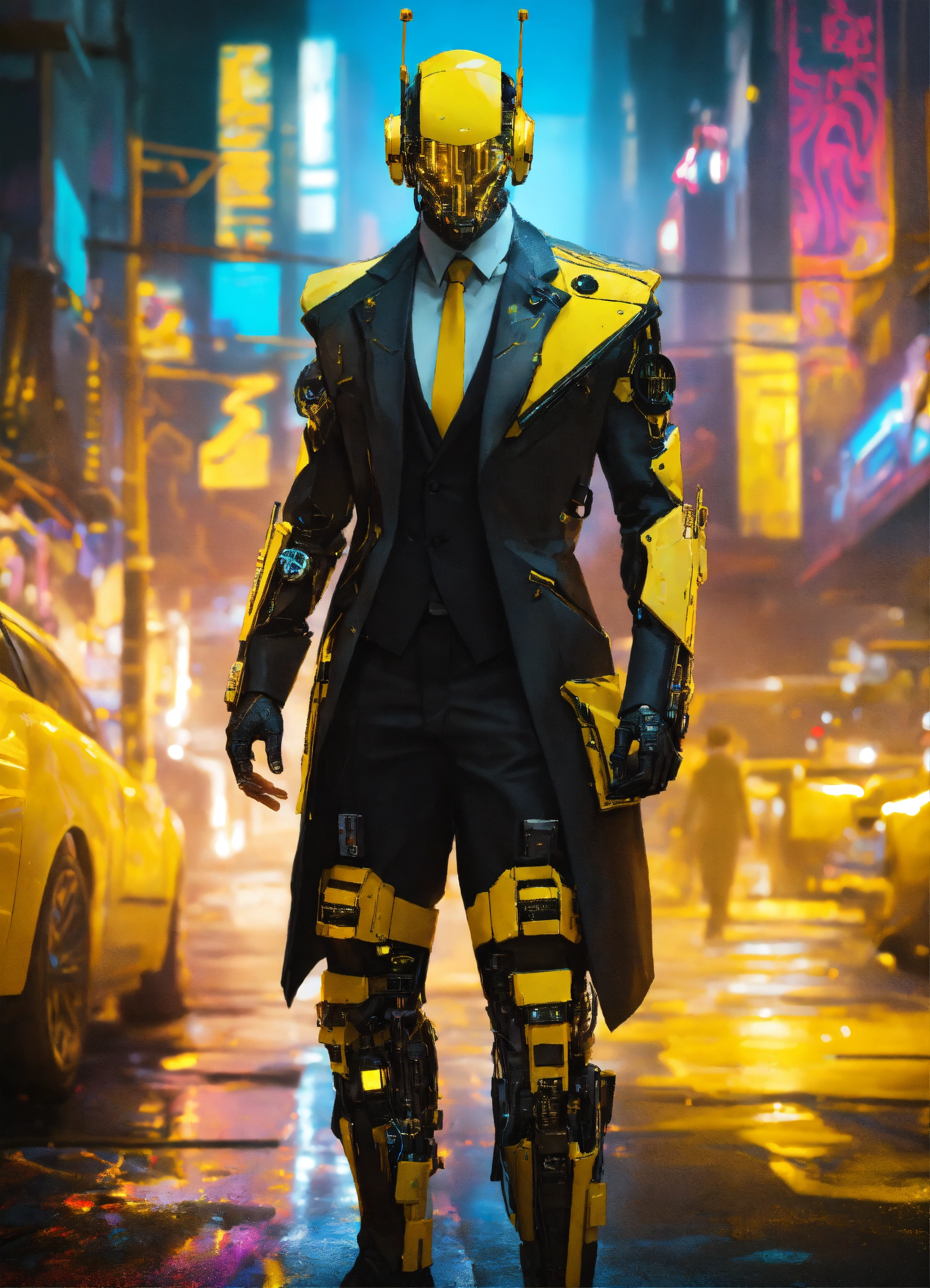 Lexica - Cyberpunk cyborg with yellow cybernetic parts. Mostly human ...