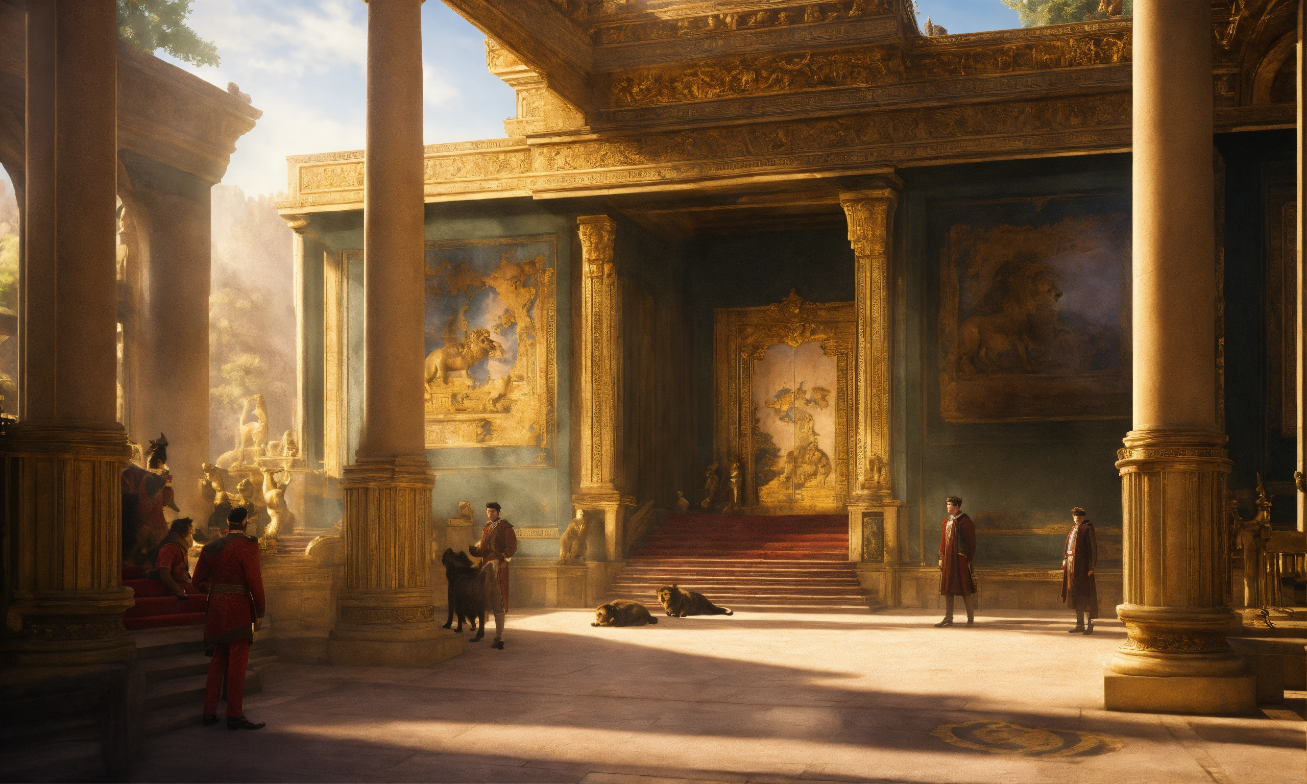 Lexica - Realistic palace with Daniel in the lions den