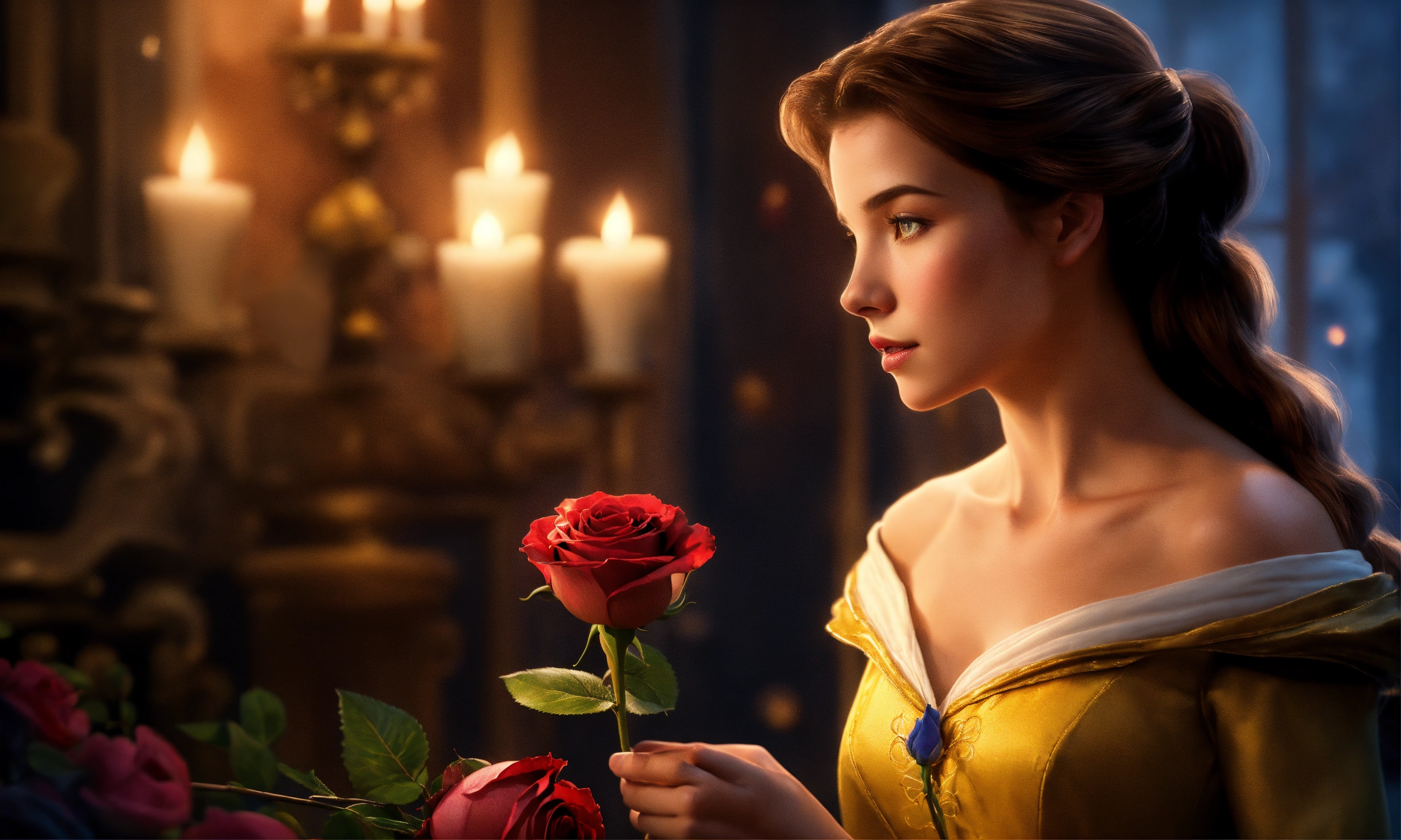 Lexica - Epic beautiful shot of Belle from Beauty and the Beast holding ...