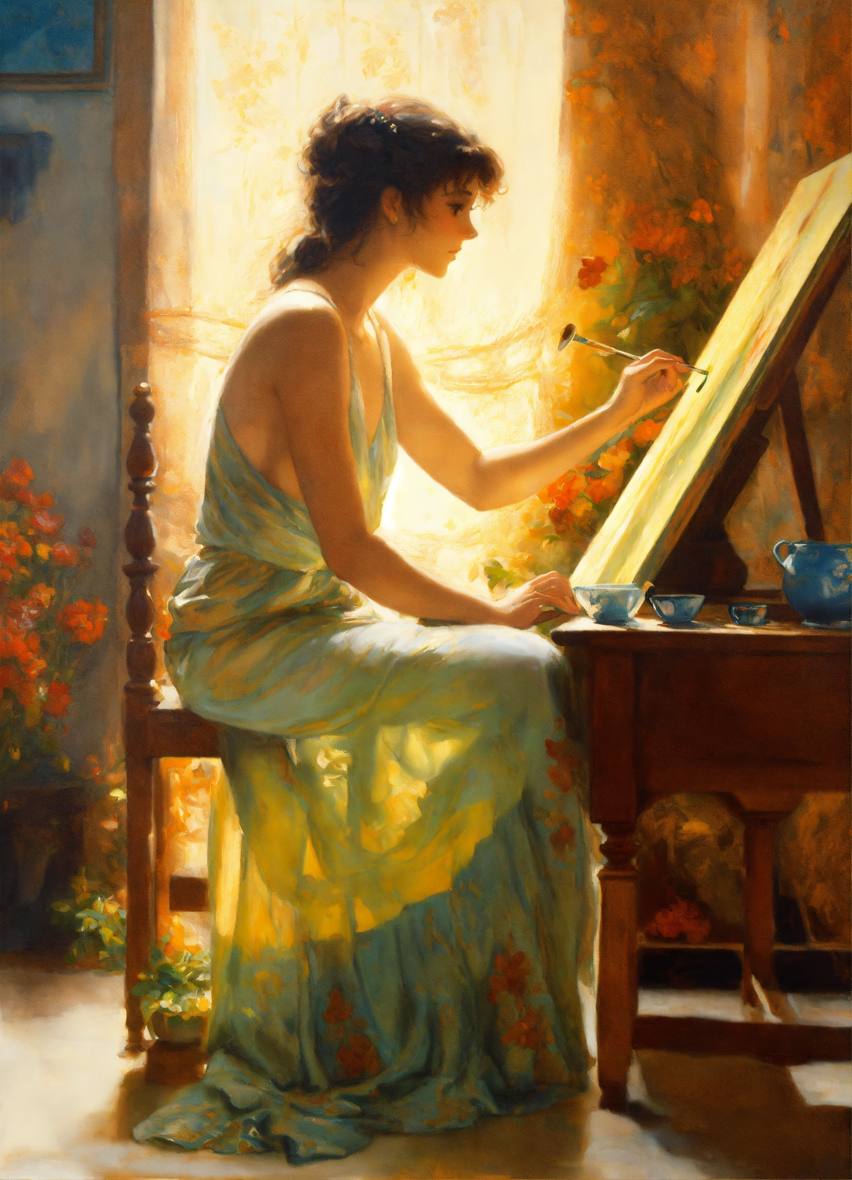 Lexica - Dramatic light , A very beautiful woman painting an oil canvas ...