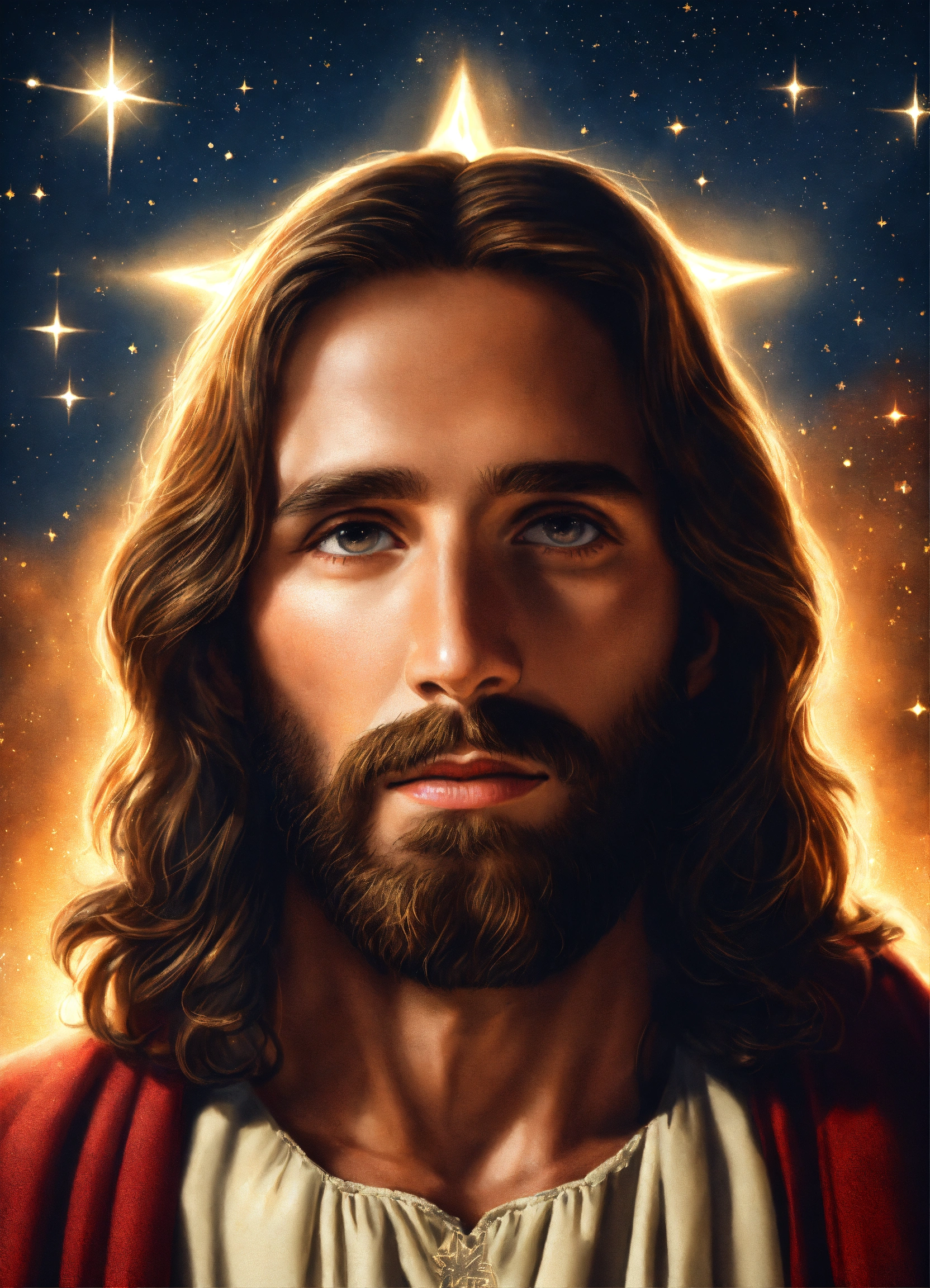Lexica - Photorealistic portrait of jesus christ, starry background