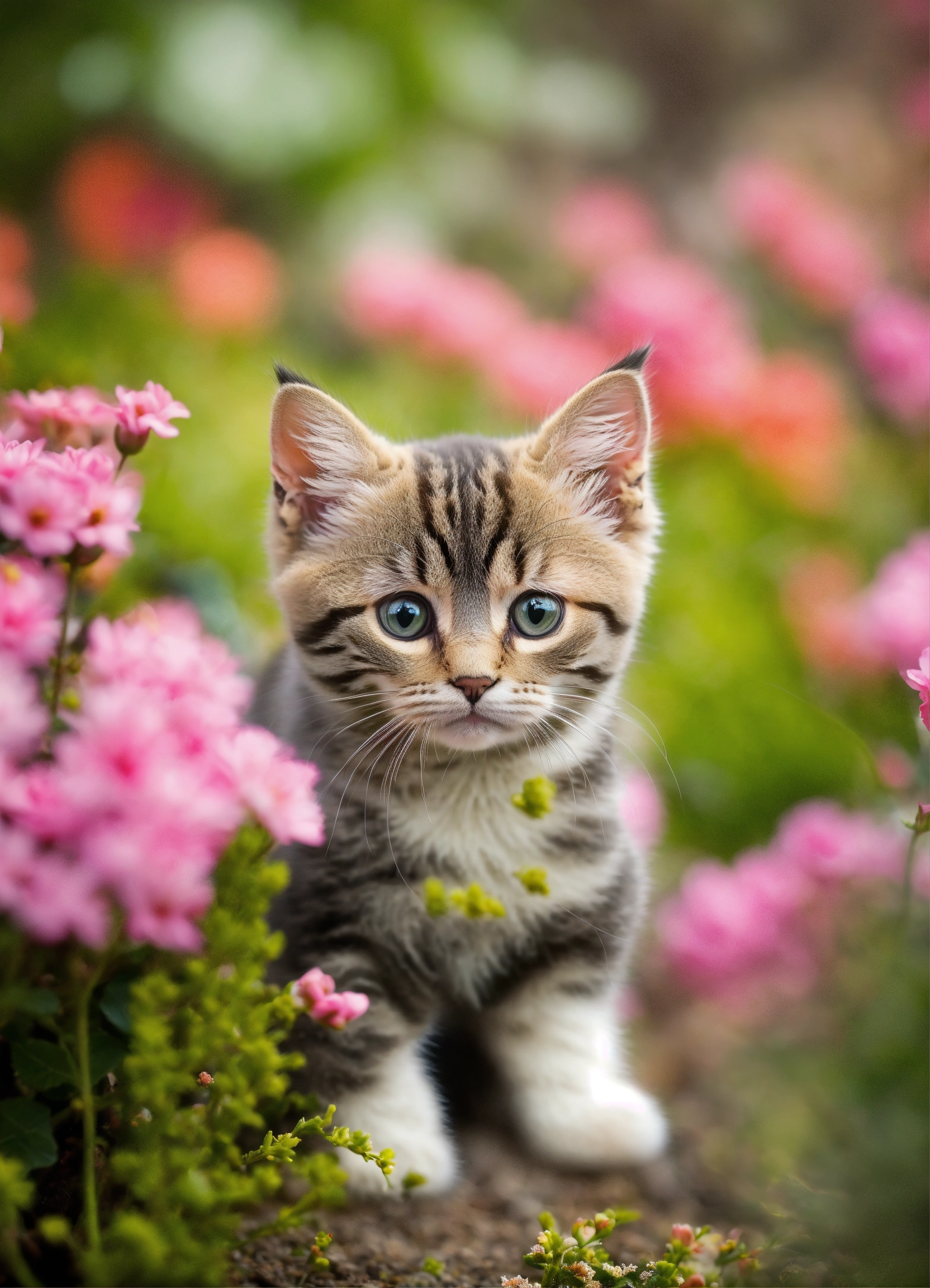 Lexica - Pygmy little cute cat in flowers