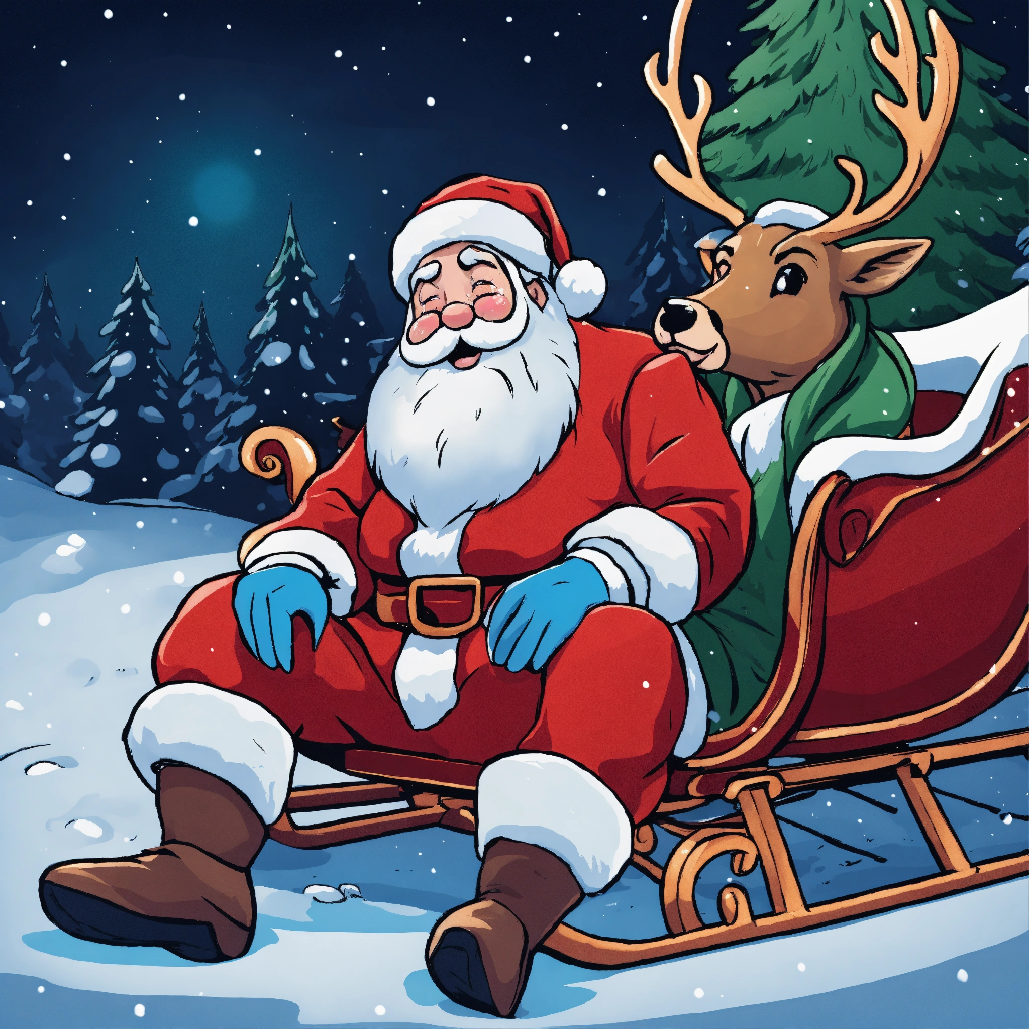 Lexica - Santa Claus crying in the snowy forest in the night, in front ...