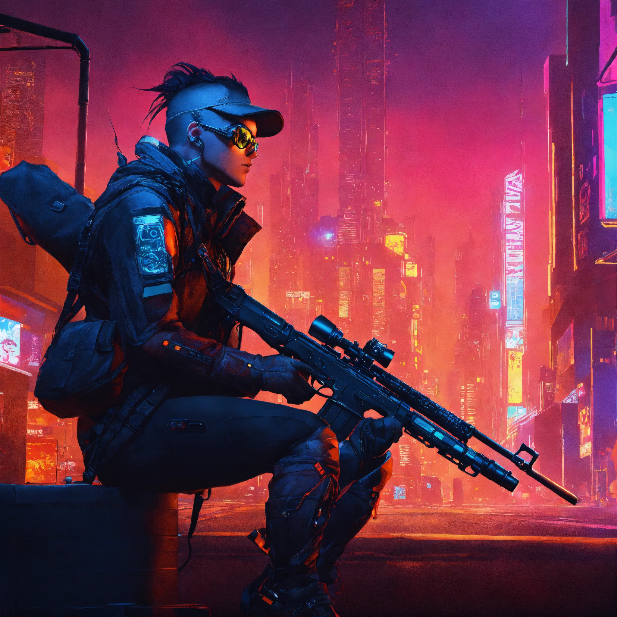 Lexica - Create a breathtaking image of a cyberpunk aesthetic hunter ...