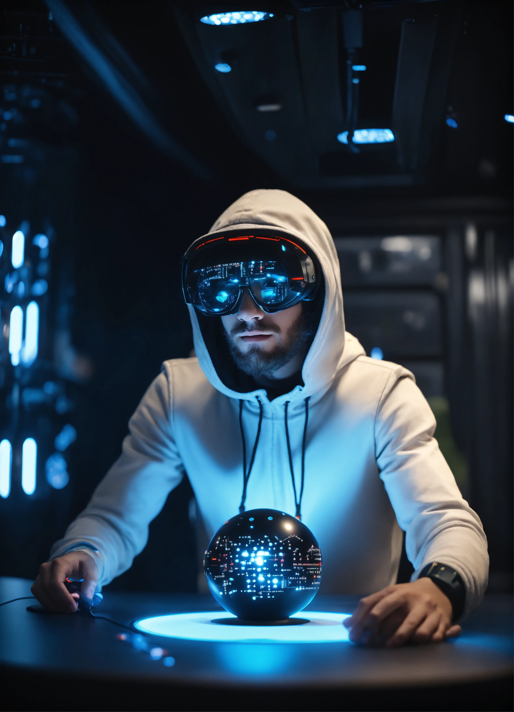 Lexica - Nerdy 25 year old male hacker wearing futuristic clothing, hi ...