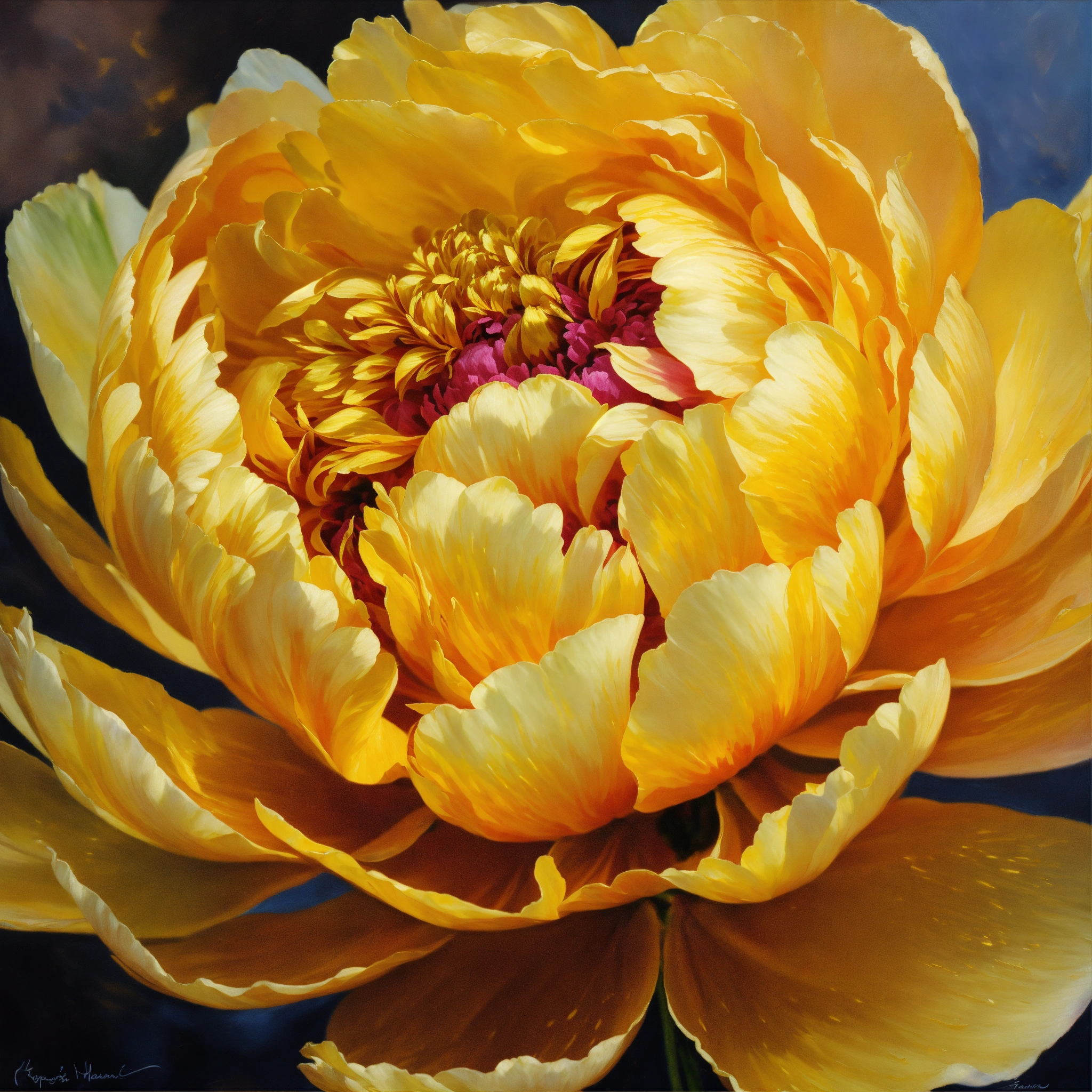 Lexica - Super realistic, hyper detailed, gold peony bud in the center ...