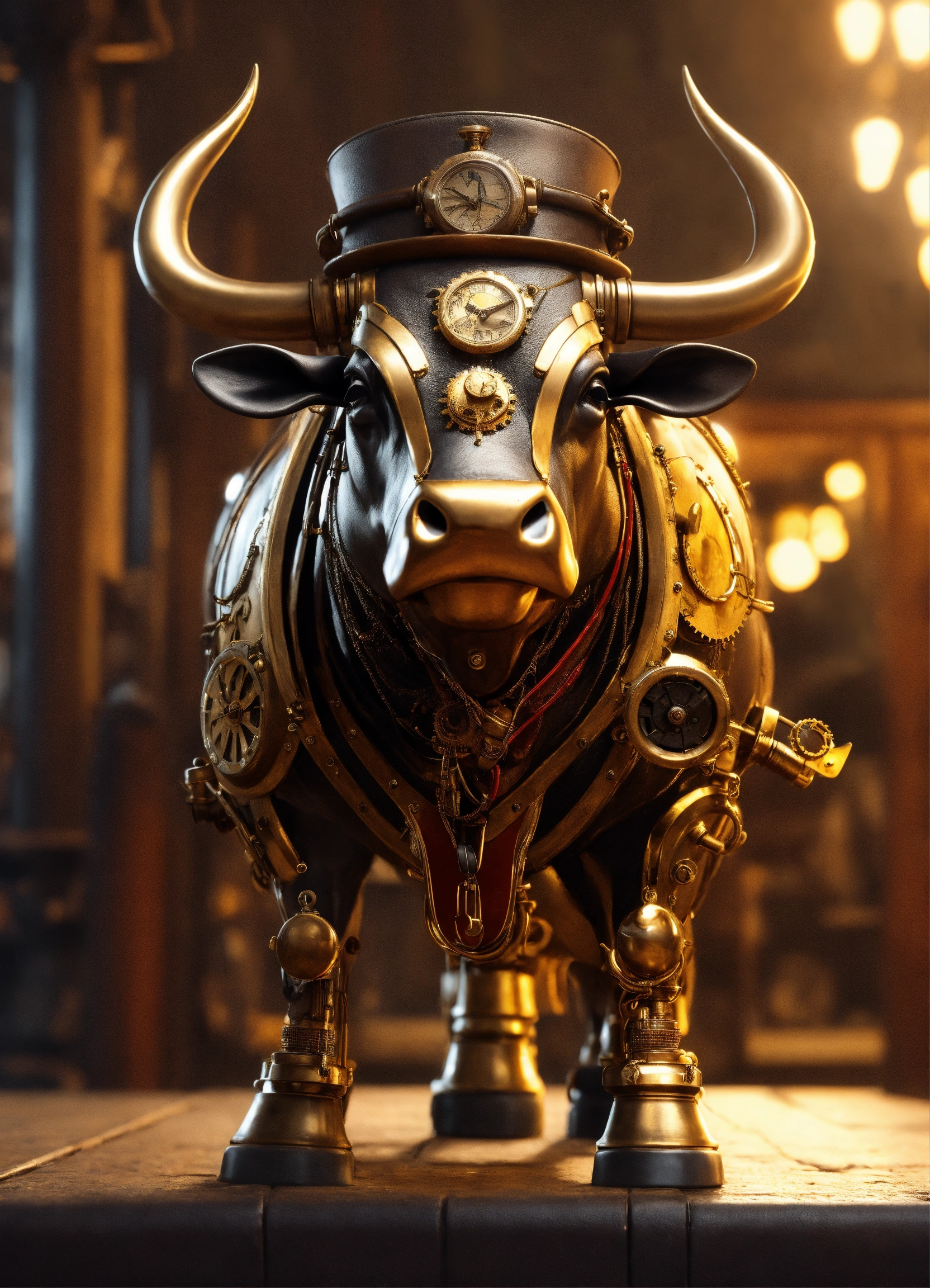 Lexica - Happy bull front, 8k, realistic, steampunk