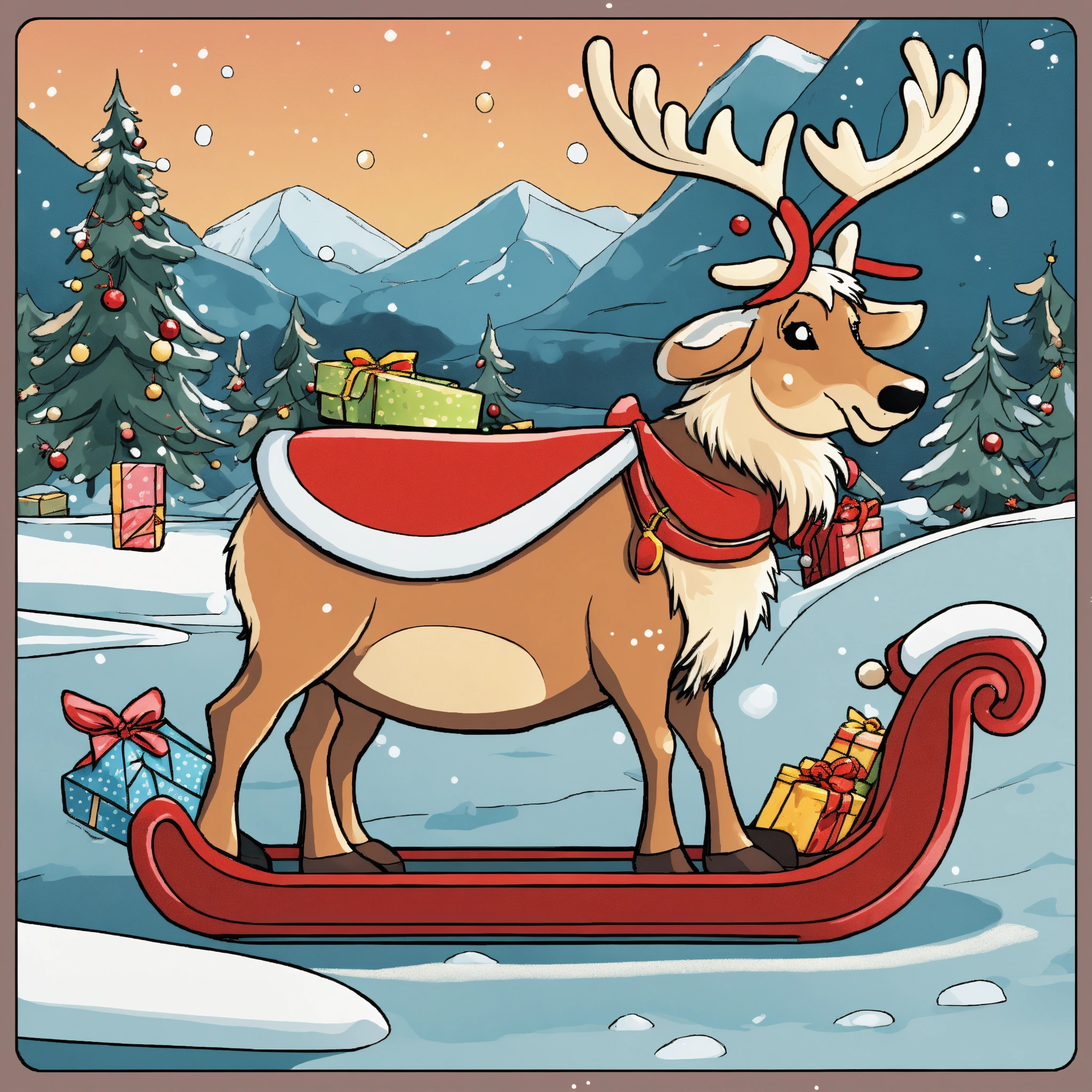 Lexica - Santa Claus's reindeer sick and sad, lying down on ice, in ...