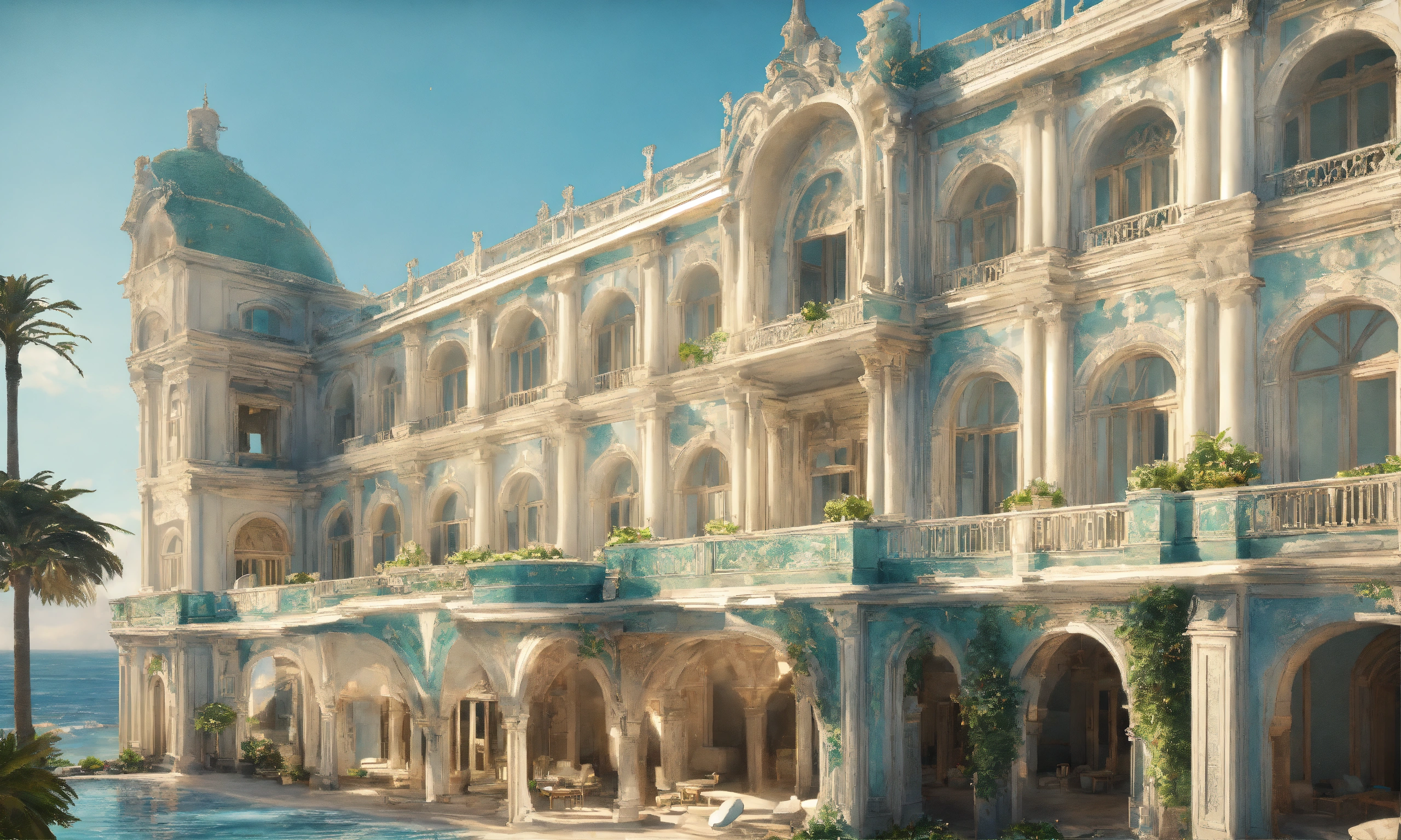 Lexica - Full image of a massive white palace with an aquamarine roof ...