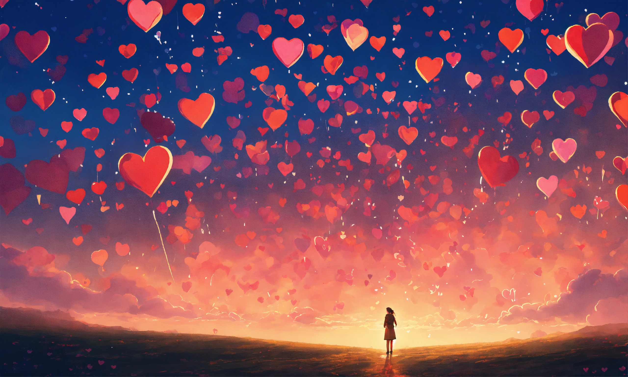 Lexica - Very high detailed 2d illustration of hearts raining from the sky