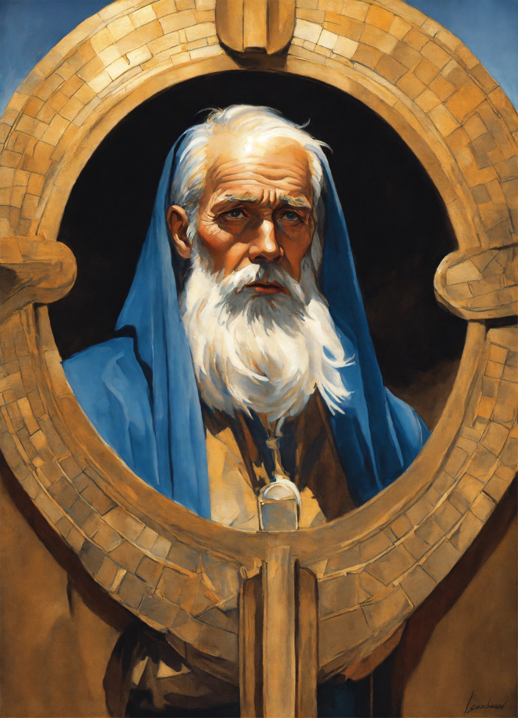 Lexica - A painting of an Christian elder looking out, in the style of ...