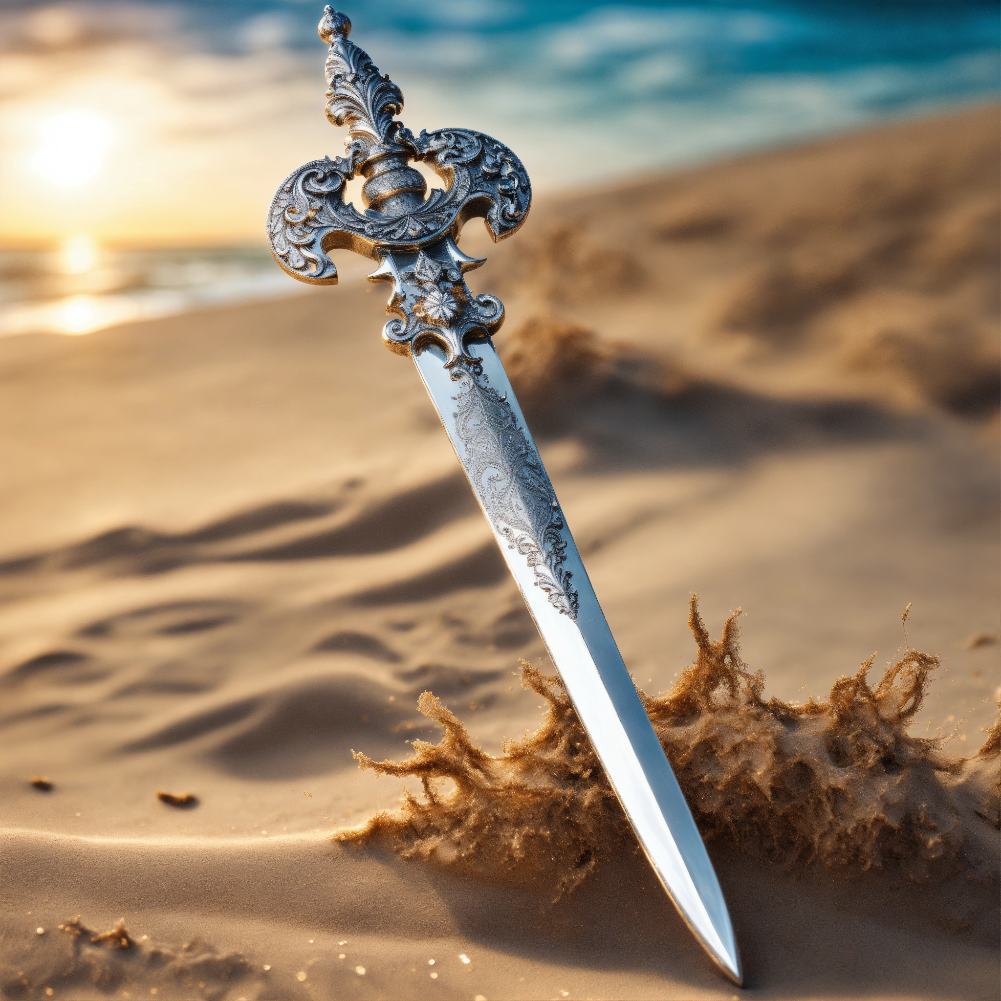 Lexica - 8k, picture of a narrow and delicate wavy dagger made of lunar ...