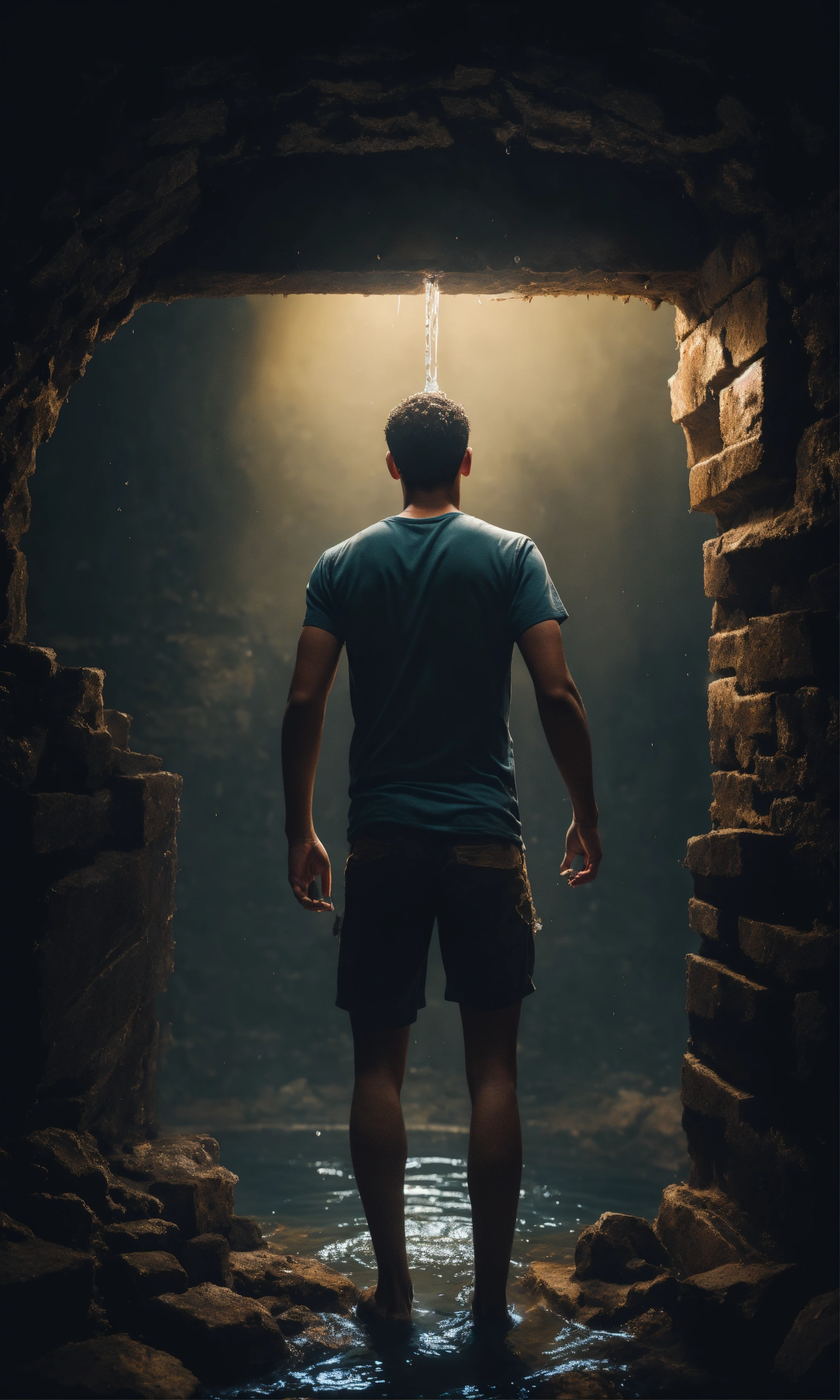 Lexica - A young man failing to get out of a deep well, dark theme ...