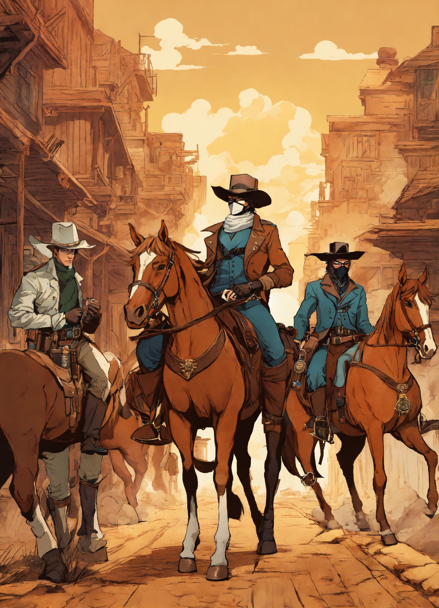 Lexica - 70s anime style white characters in a western setting shootout ...