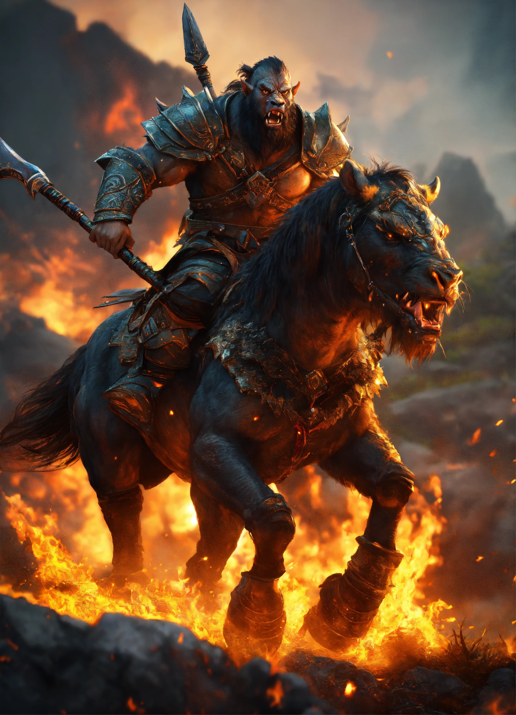 Lexica - Ultra realistic full body orc warrior riding a beast int ...