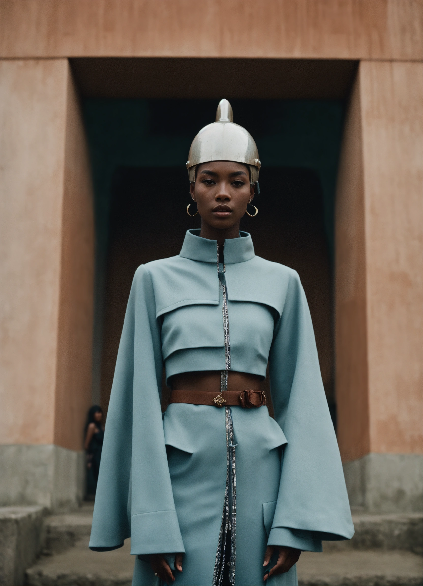 Lexica - Portrait of haute couture beautiful black woman fashion model with pale blue hair ...