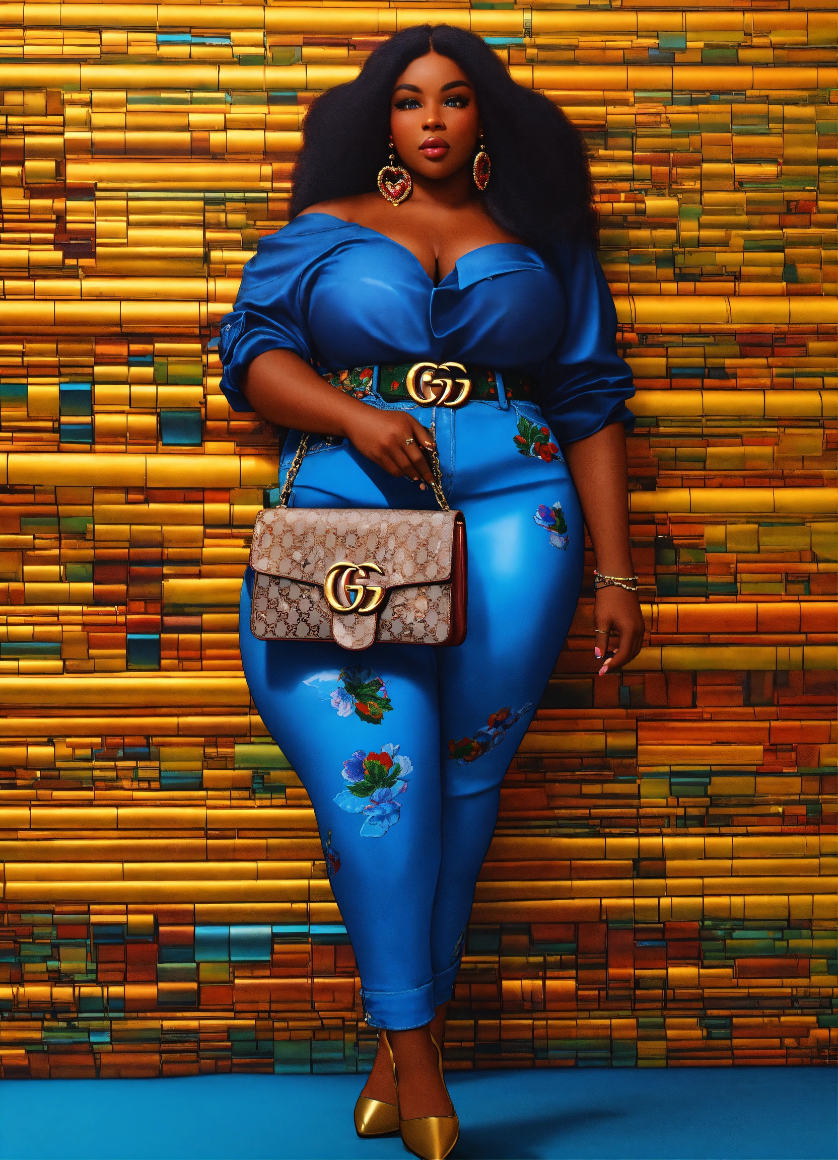 Lexica - Dark skin plus size, gucci shirt, jeans, gucci shoes, long ...