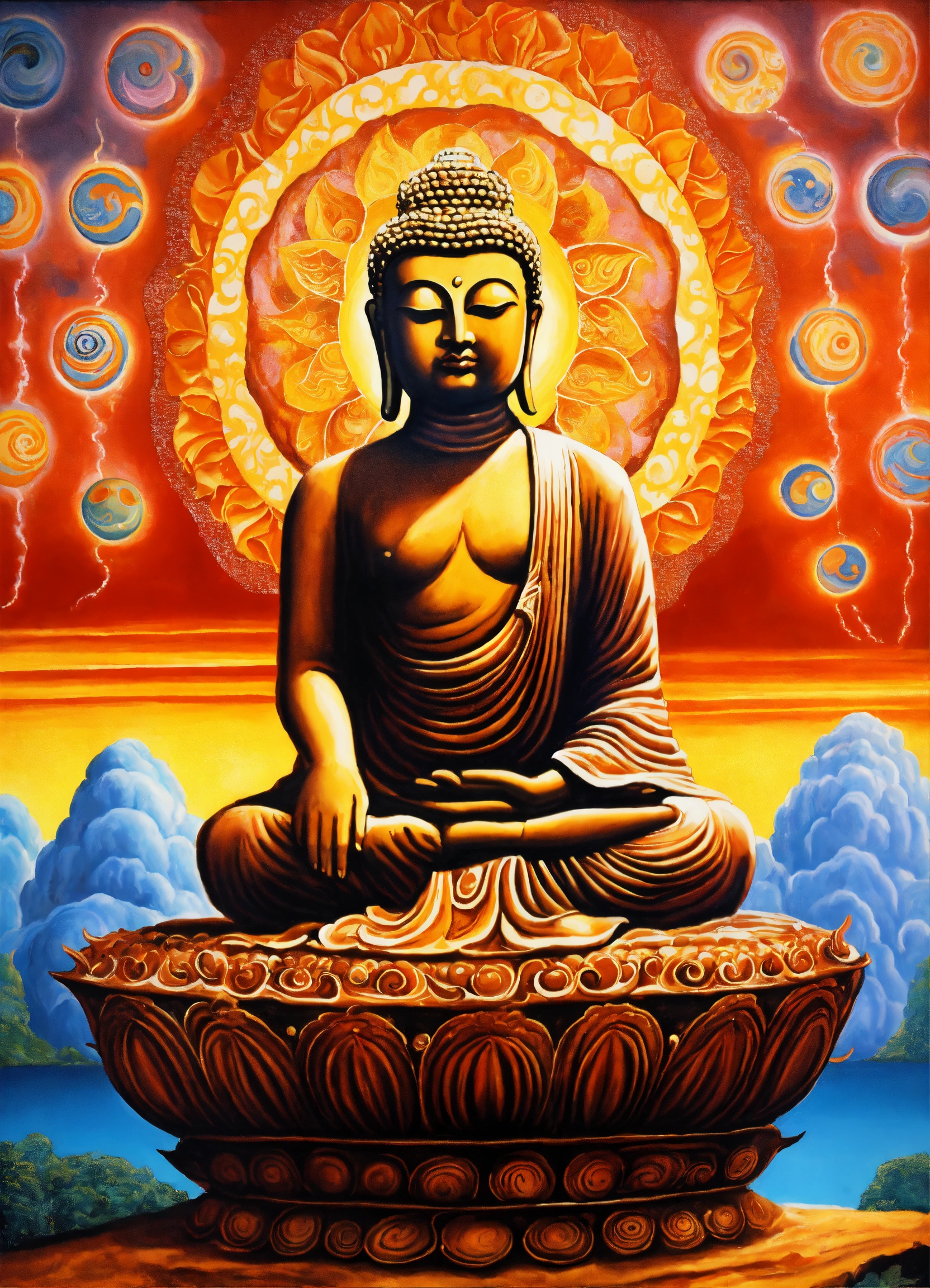 Lexica - Buddha , sun and moon background, aboriginal psychedelic art ...