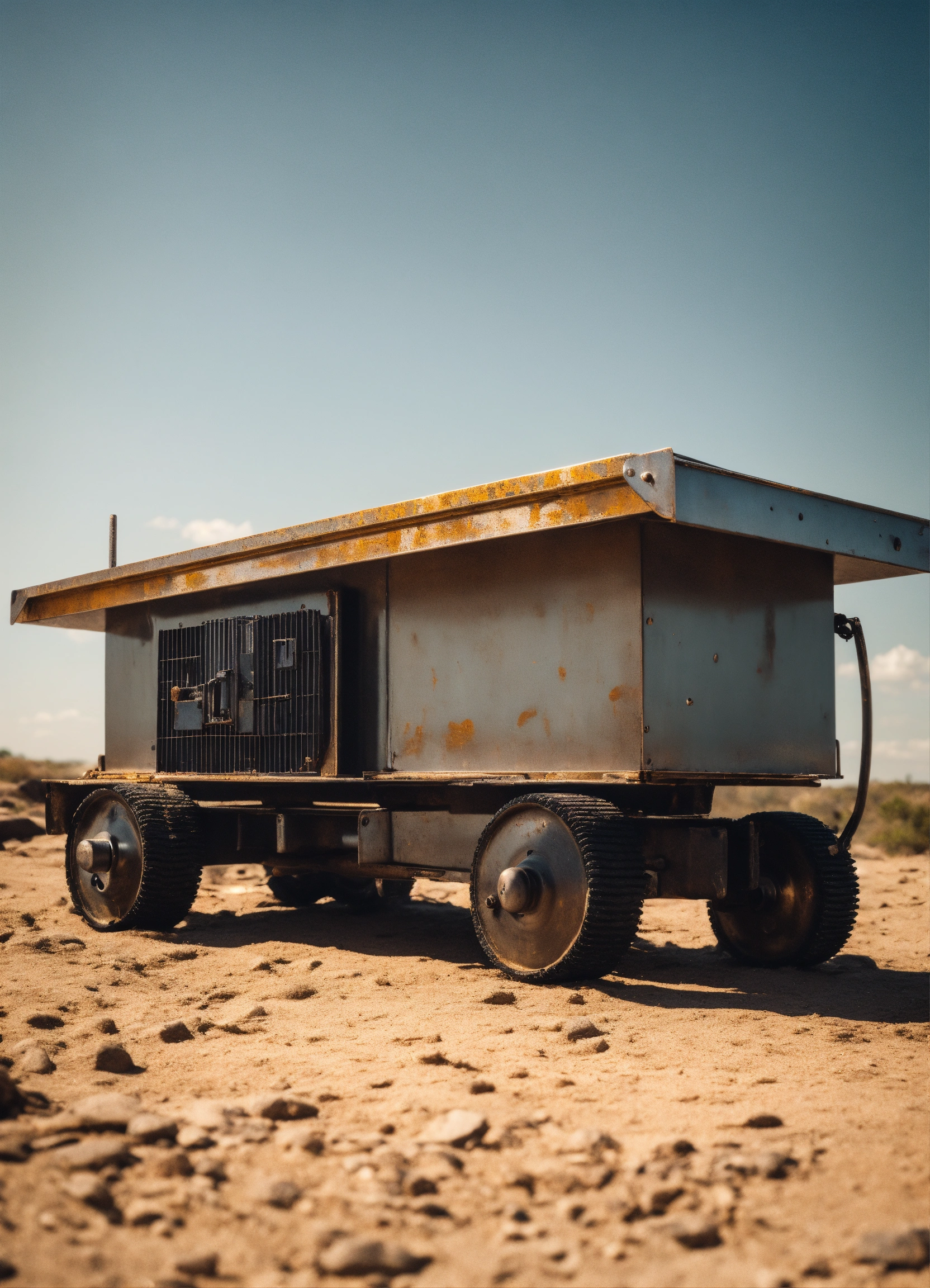 Lexica - Metal steel rectangle sat on top of tiny wheels.