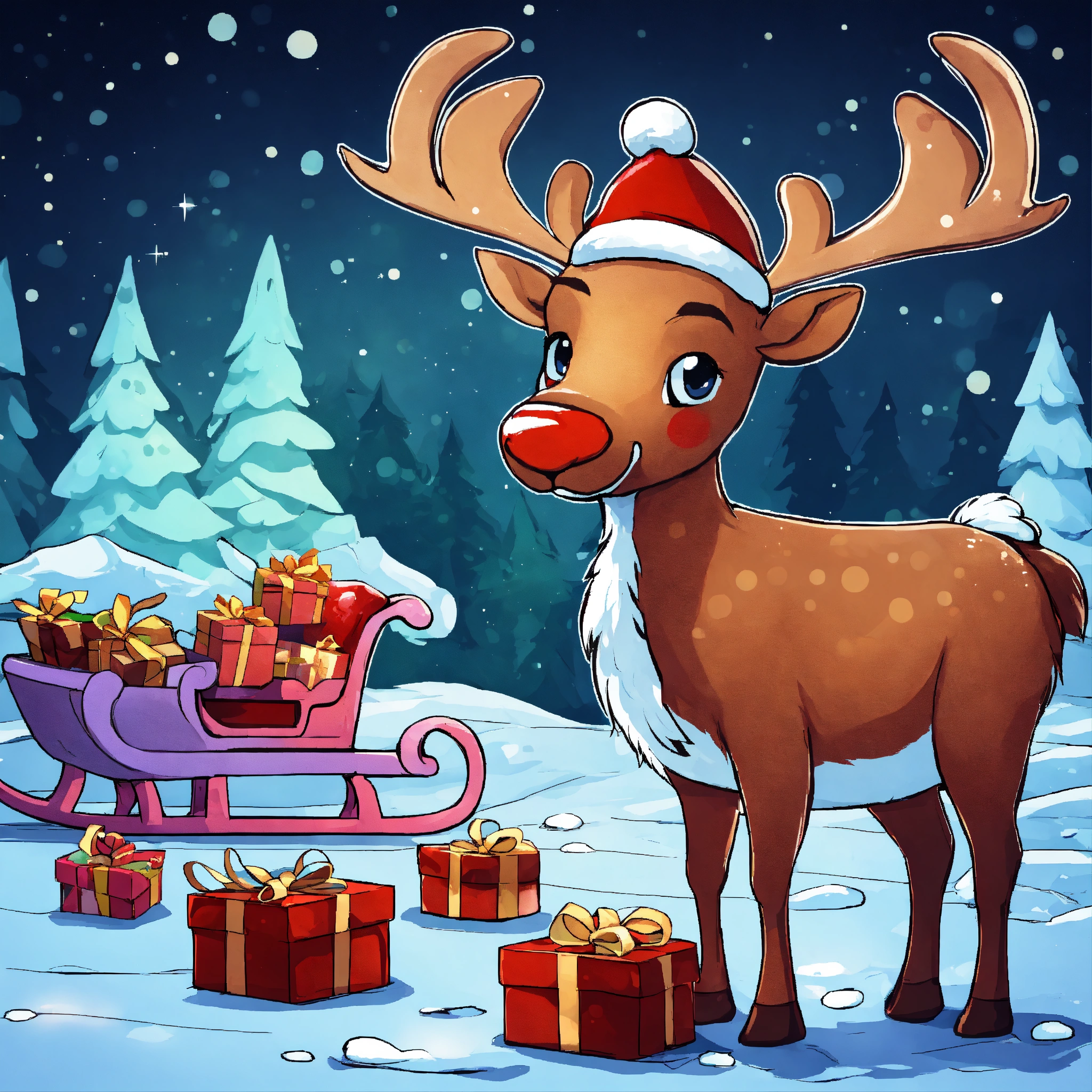 Lexica - Santa Claus's reindeer sick and sad, lying down on ice, in ...