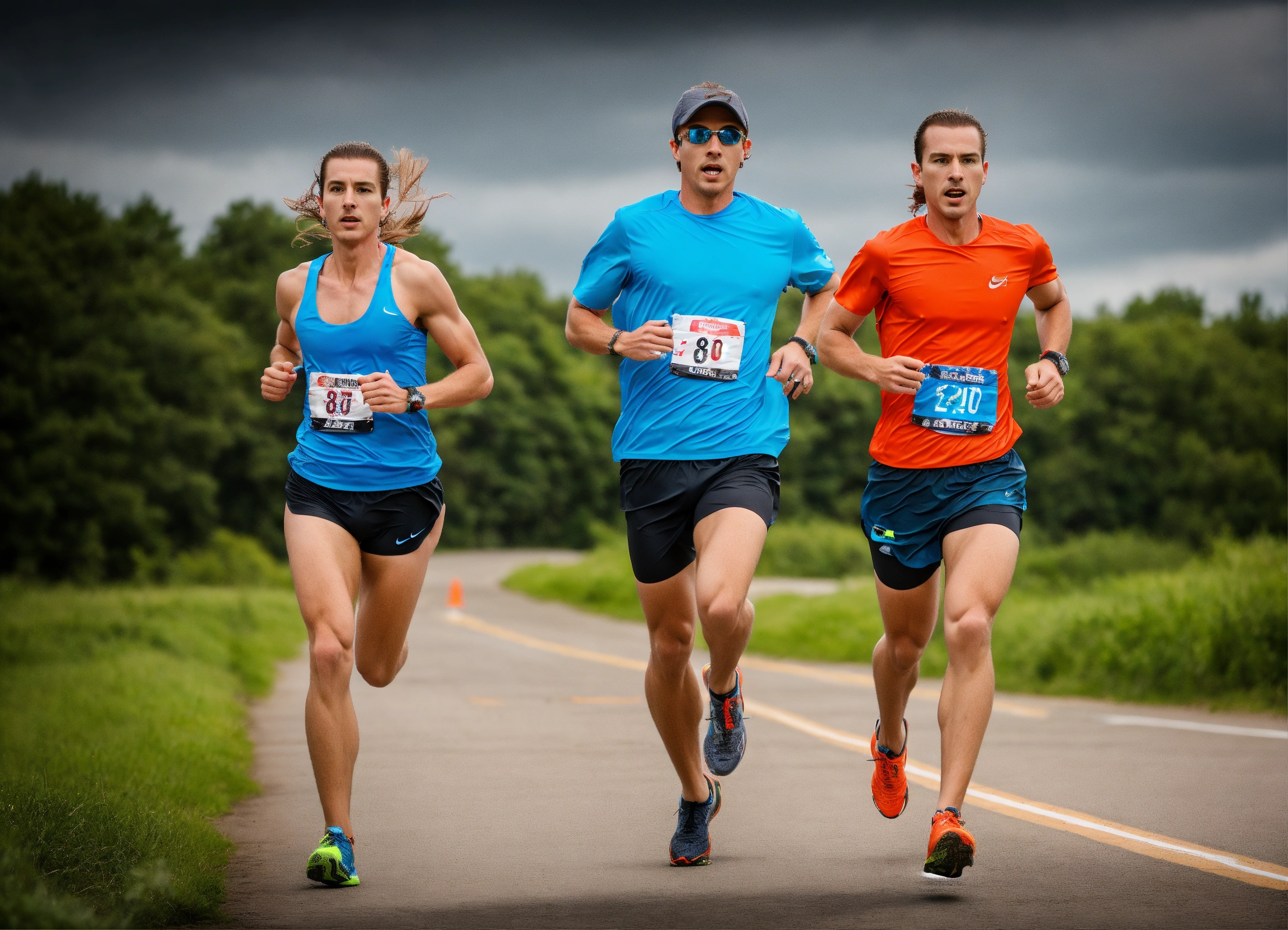 Lexica - Photo studio 2unners female and male running left in a race 8k