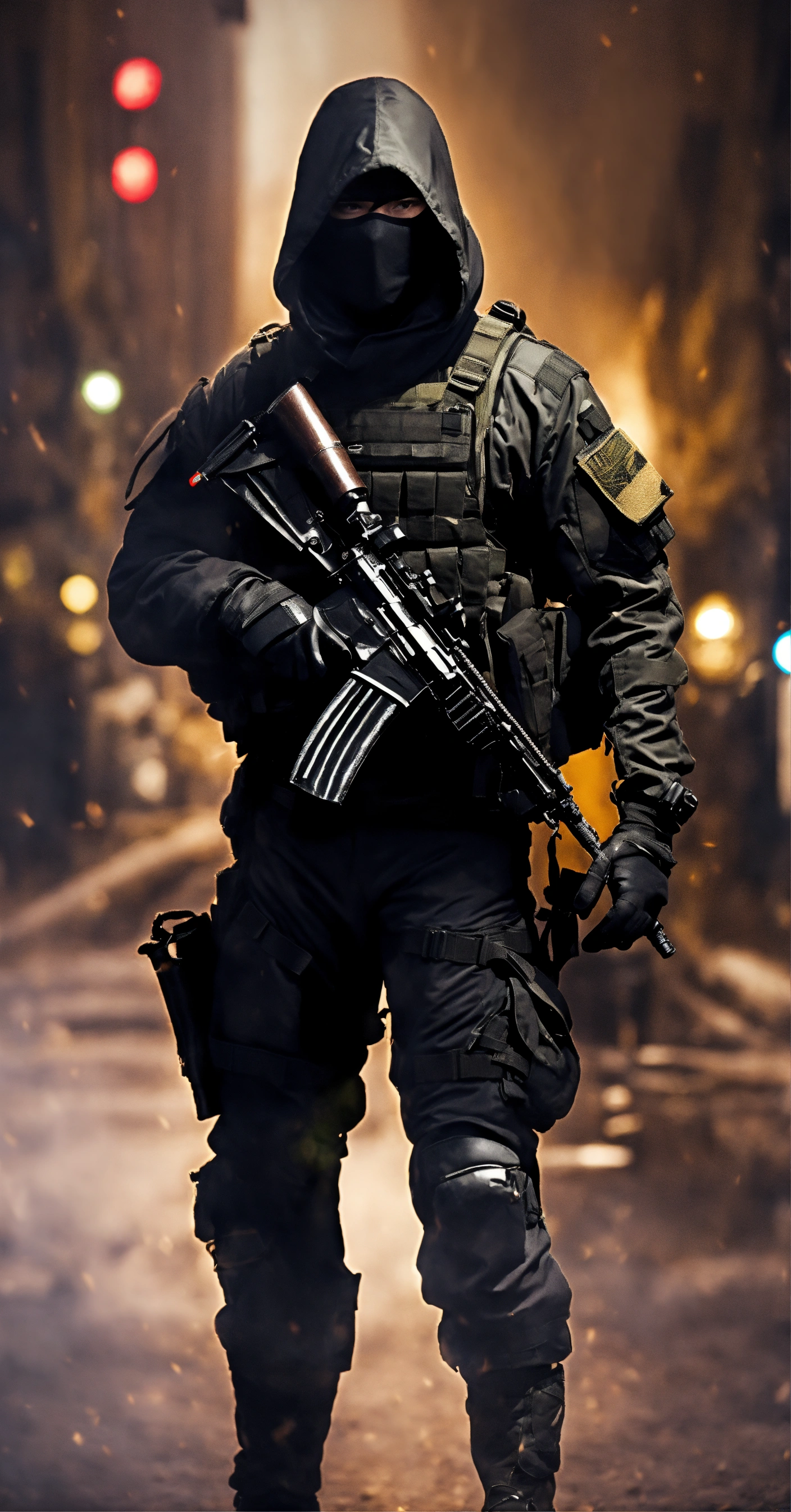 Lexica - Loneley soldier, comando outfit, masked face , full body image ...